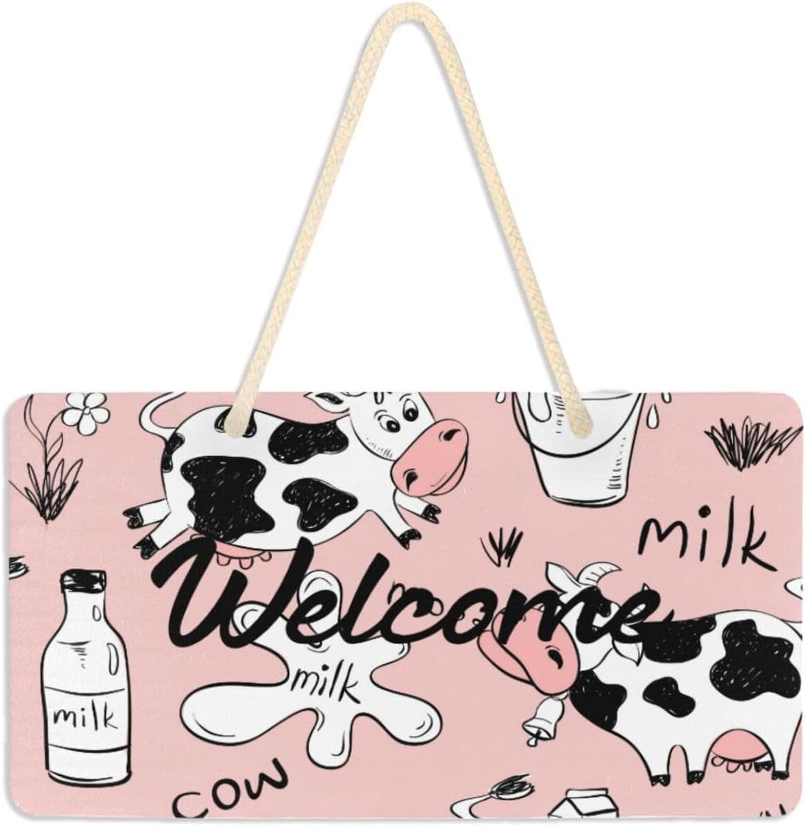 Shukong Cow Welcome Sign Waterproof PVC Hanging Front Door Sign for ...