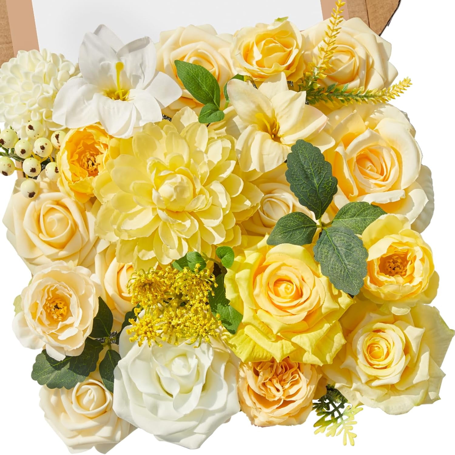 Shukong Cream Yellow Articial Flowers Silk Fake Flowers Box for DIY ...