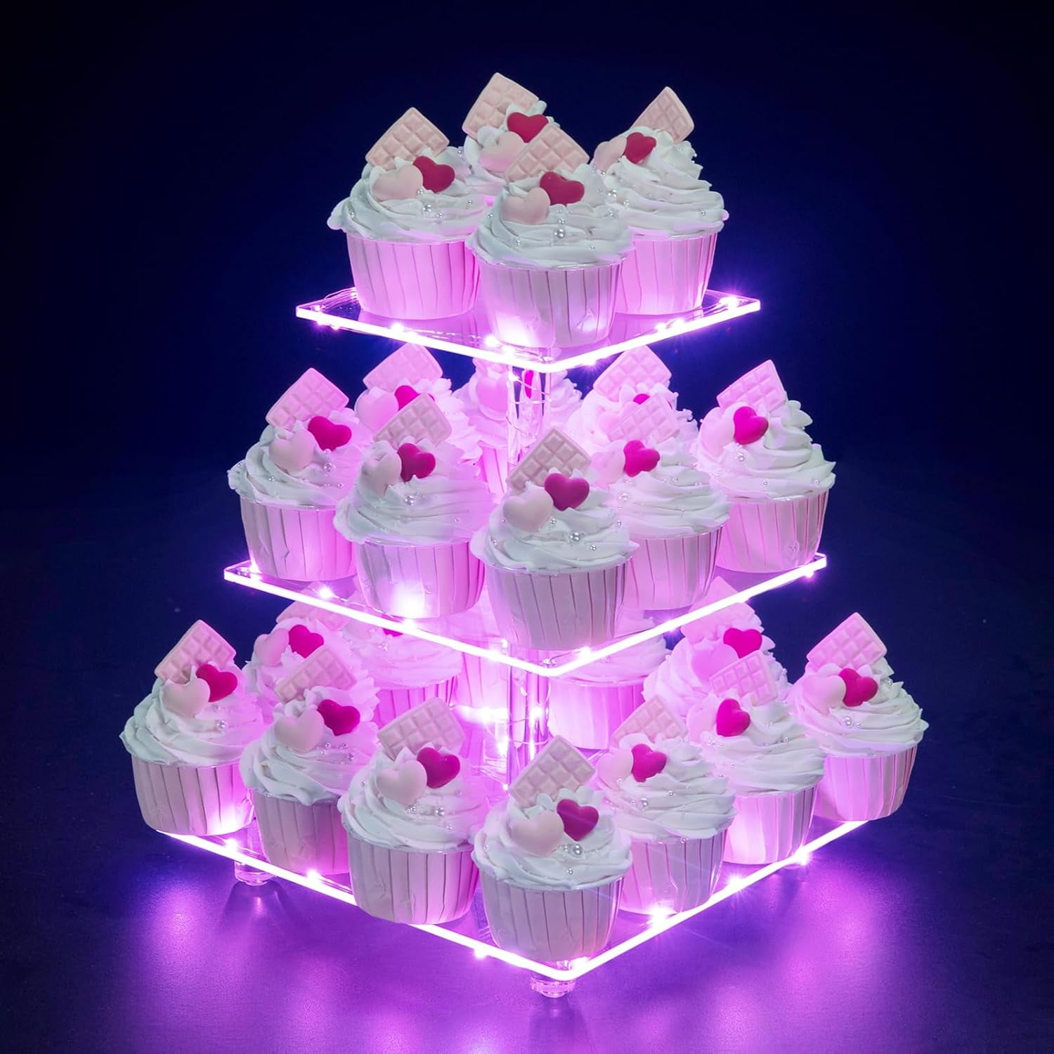 Shukong Cupcake Stand, 3-Tier Cupcake Holder with LED light String ...
