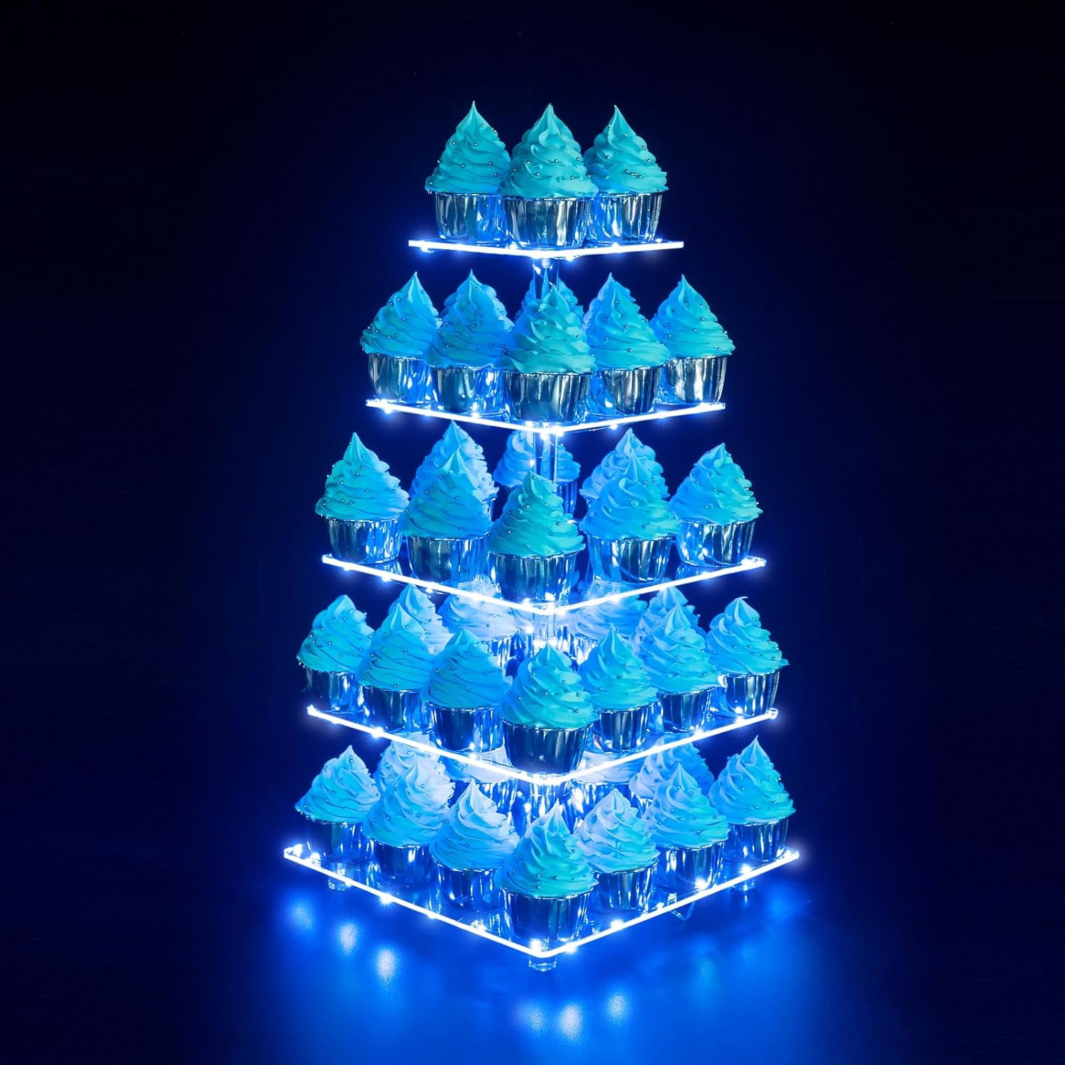 Shukong Cupcake Stand, 5-Tier Square Cupcake Holder with LED Light ...