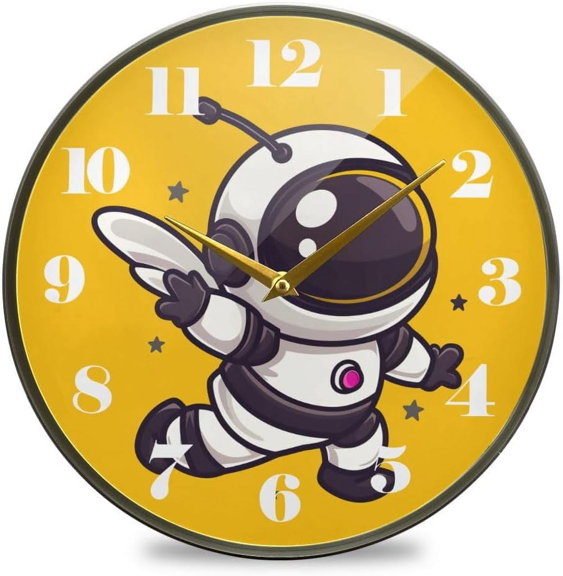 Shukong Cute Bee Astronaut Cartoon Wall Clock Battery Operated Silent ...