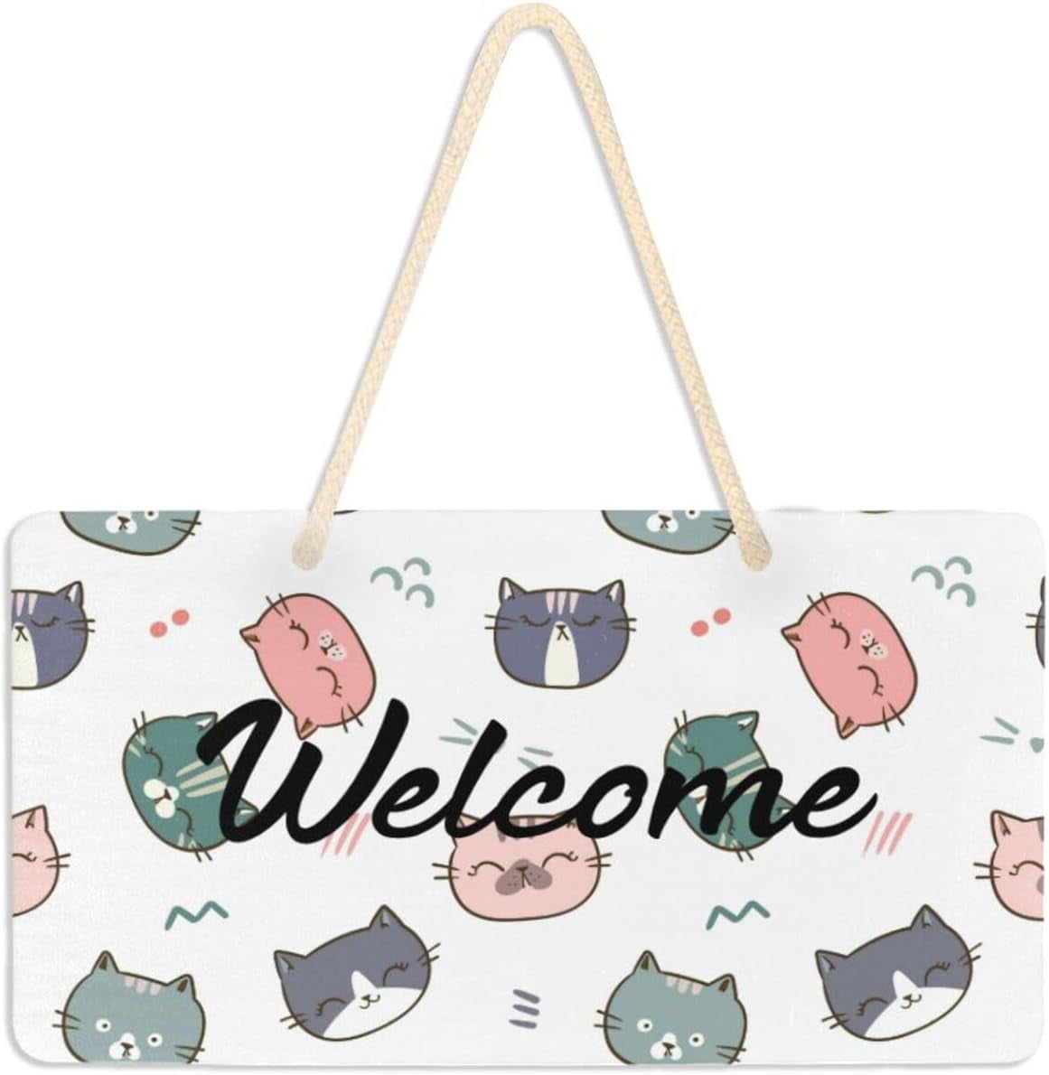 Shukong Cute Cat Welcome Sign Waterproof PVC Hanging Front Door Sign ...