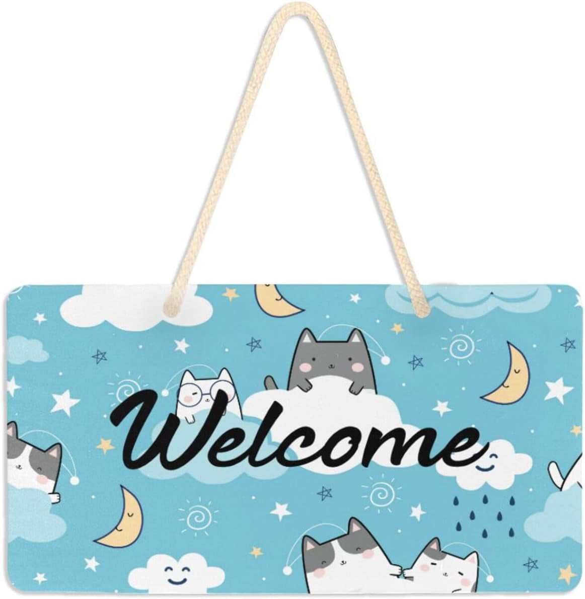 Shukong Cute Cat Welcome Sign Waterproof PVC Hanging Front Door Sign ...