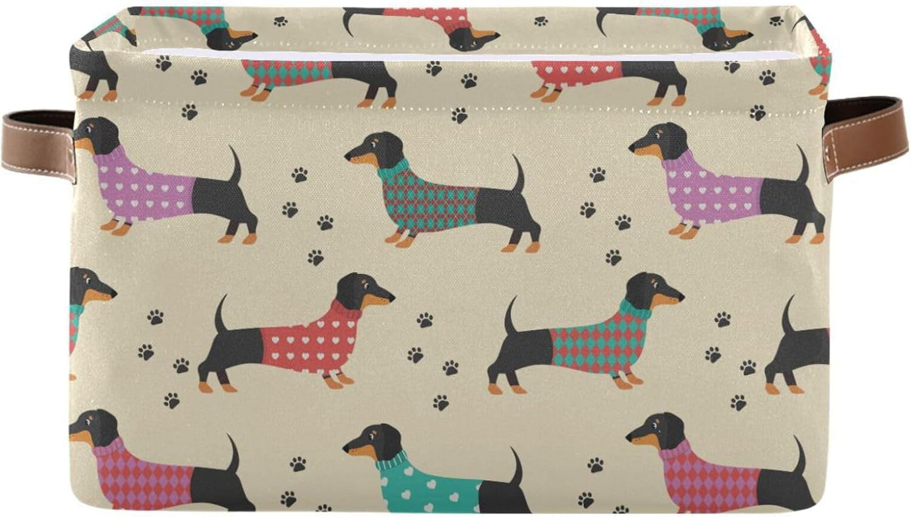 Shukong Cute Dachshund Dog Storage Basket 2 Pack, Foldable Canvas ...