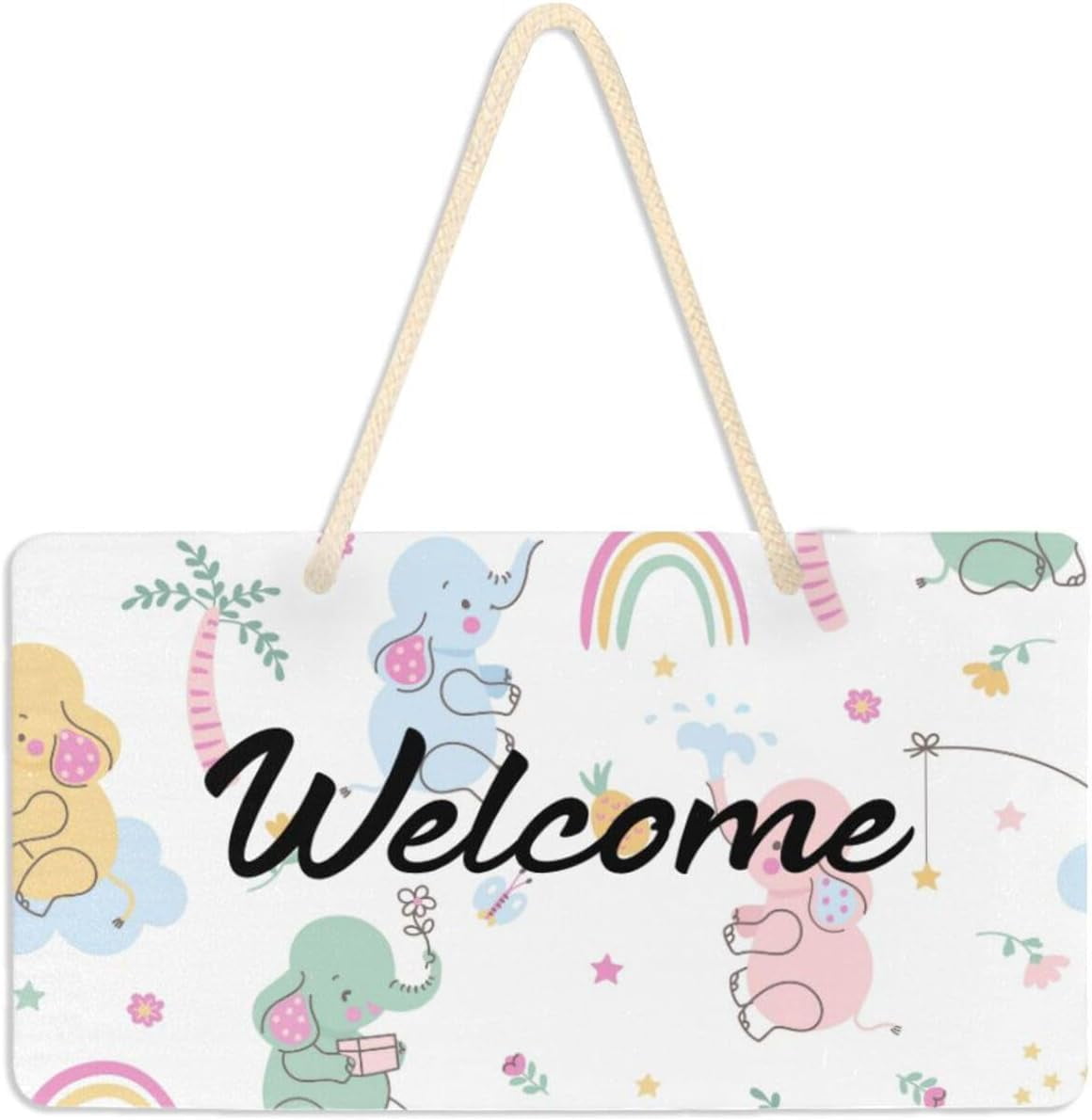 Shukong Cute Elephant Welcome Sign Waterproof PVC Hanging Front Door ...