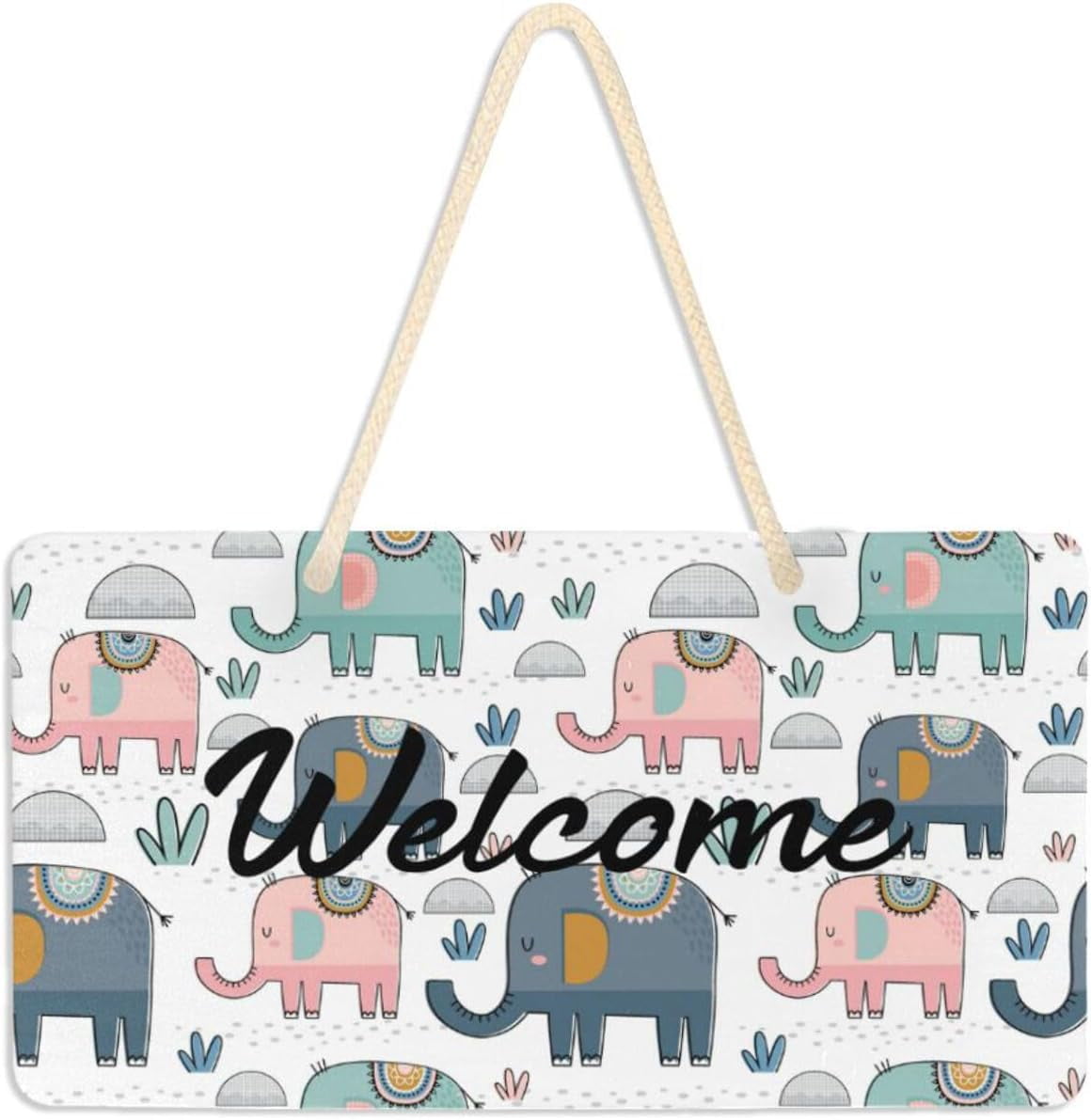 Shukong Cute Elephant Welcome Sign Waterproof PVC Hanging Front Door ...