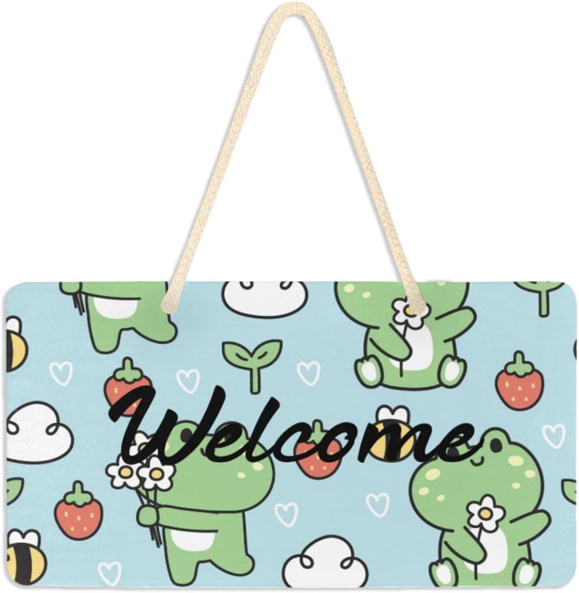Shukong Cute Frog Welcome Sign Waterproof PVC Hanging Front Door Sign ...