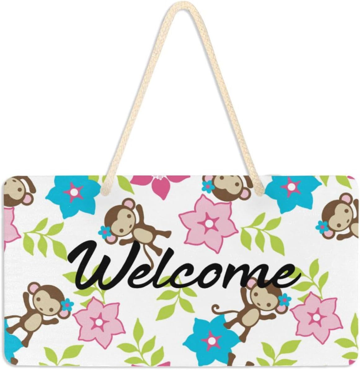 Shukong Cute Monkeys Welcome Sign Waterproof PVC Hanging Front Door ...