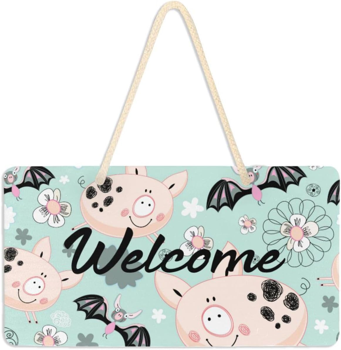 Shukong Cute Pig Welcome Sign Waterproof PVC Hanging Front Door Sign ...
