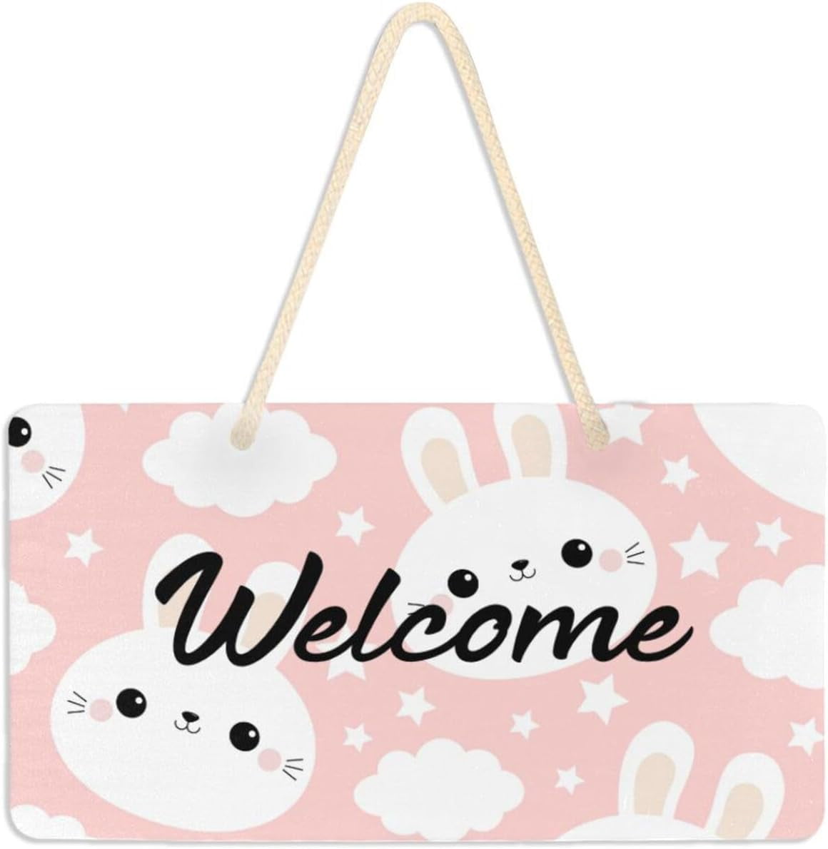 Shukong Cute Rabbit Welcome Sign Waterproof PVC Hanging Front Door Sign ...