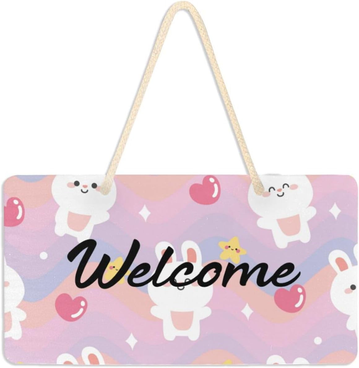 Shukong Cute Rabbit Welcome Sign Waterproof PVC Hanging Front Door Sign ...