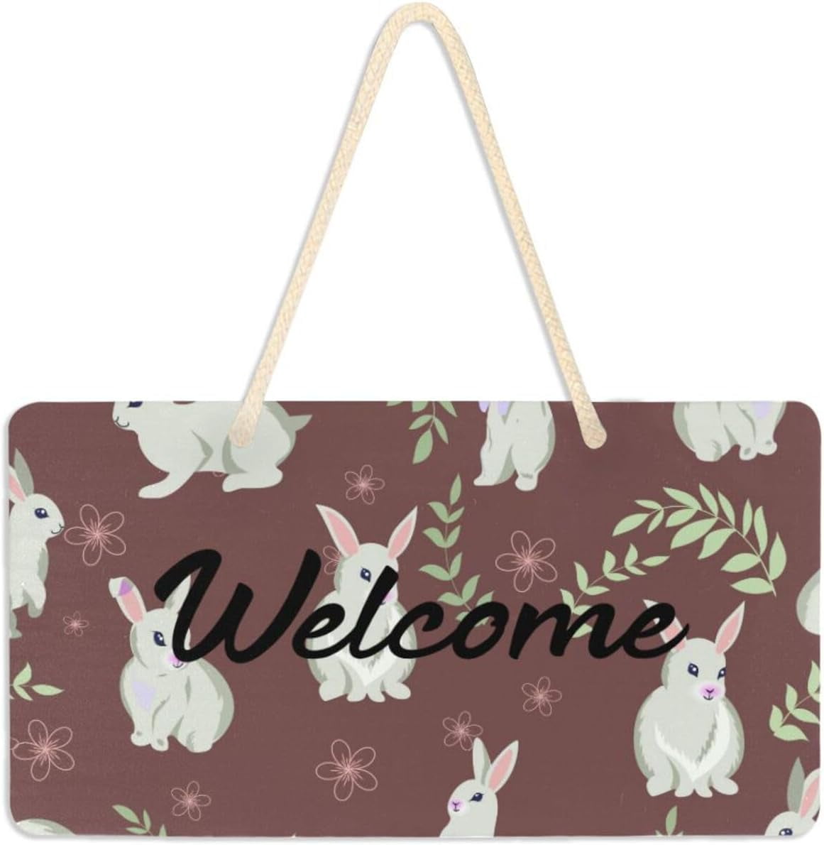 Shukong Cute Rabbit Welcome Sign Waterproof PVC Hanging Front Door Sign ...