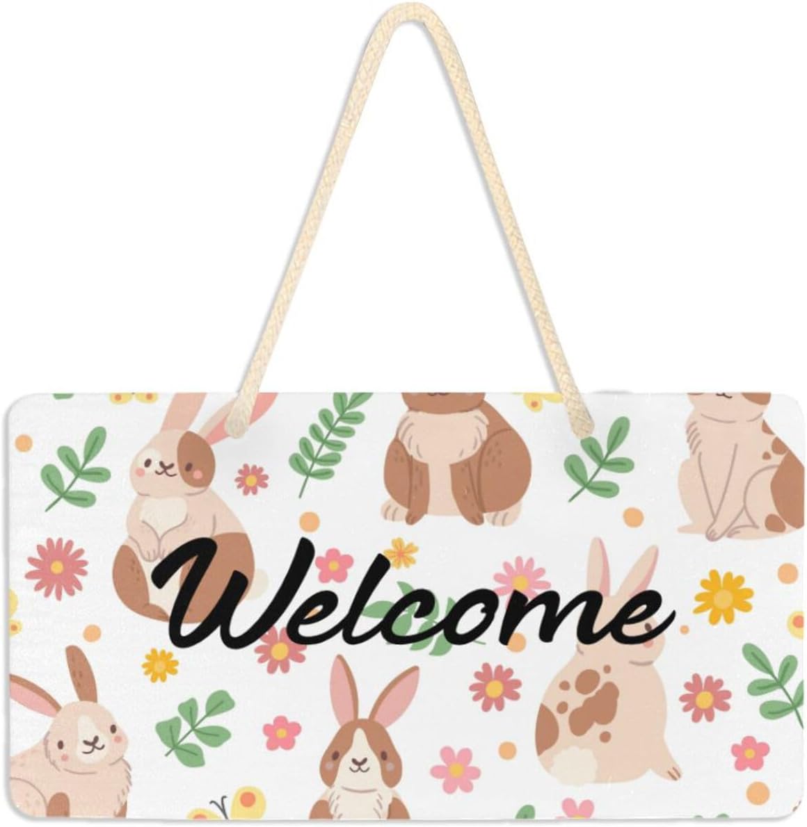 Shukong Cute Rabbit Welcome Sign Waterproof PVC Hanging Front Door Sign ...