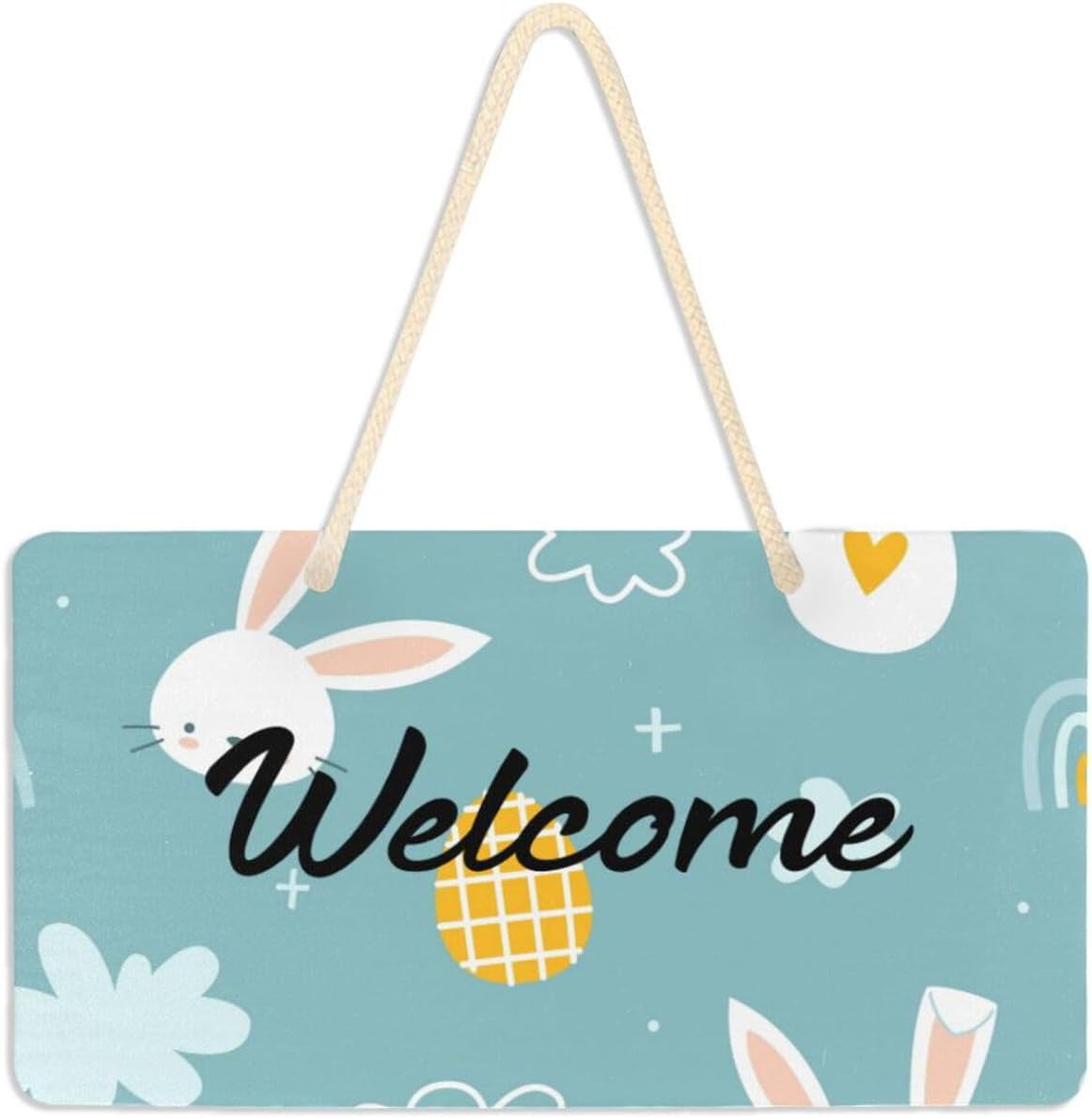 Shukong Cute Rabbit Welcome Sign Waterproof PVC Hanging Front Door Sign ...