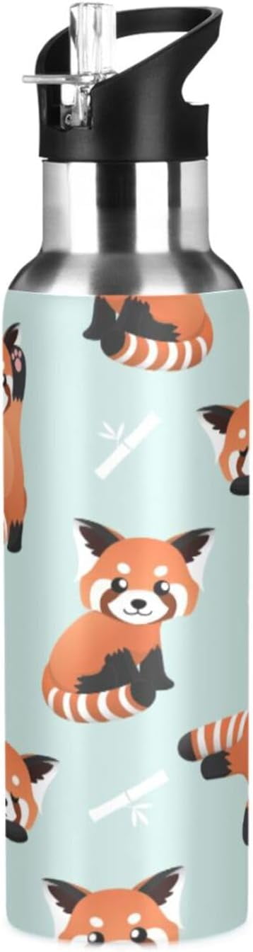 Shukong Cute Red Panda Water Bottle with Straw, 20OZ Sports Water ...