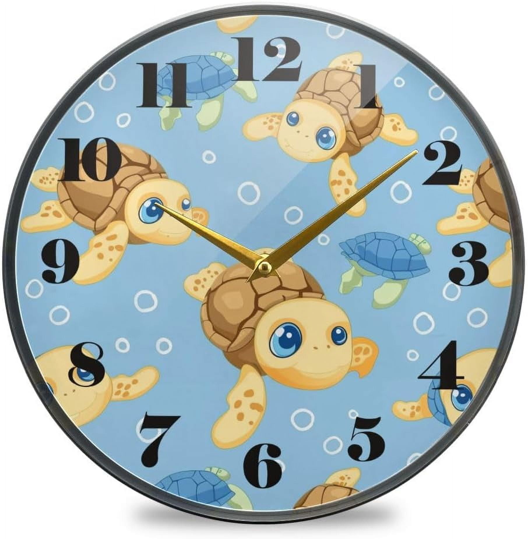 Shukong Cute Sea Turtle Cartoon Wall Clock Battery Operated Silent Non ...