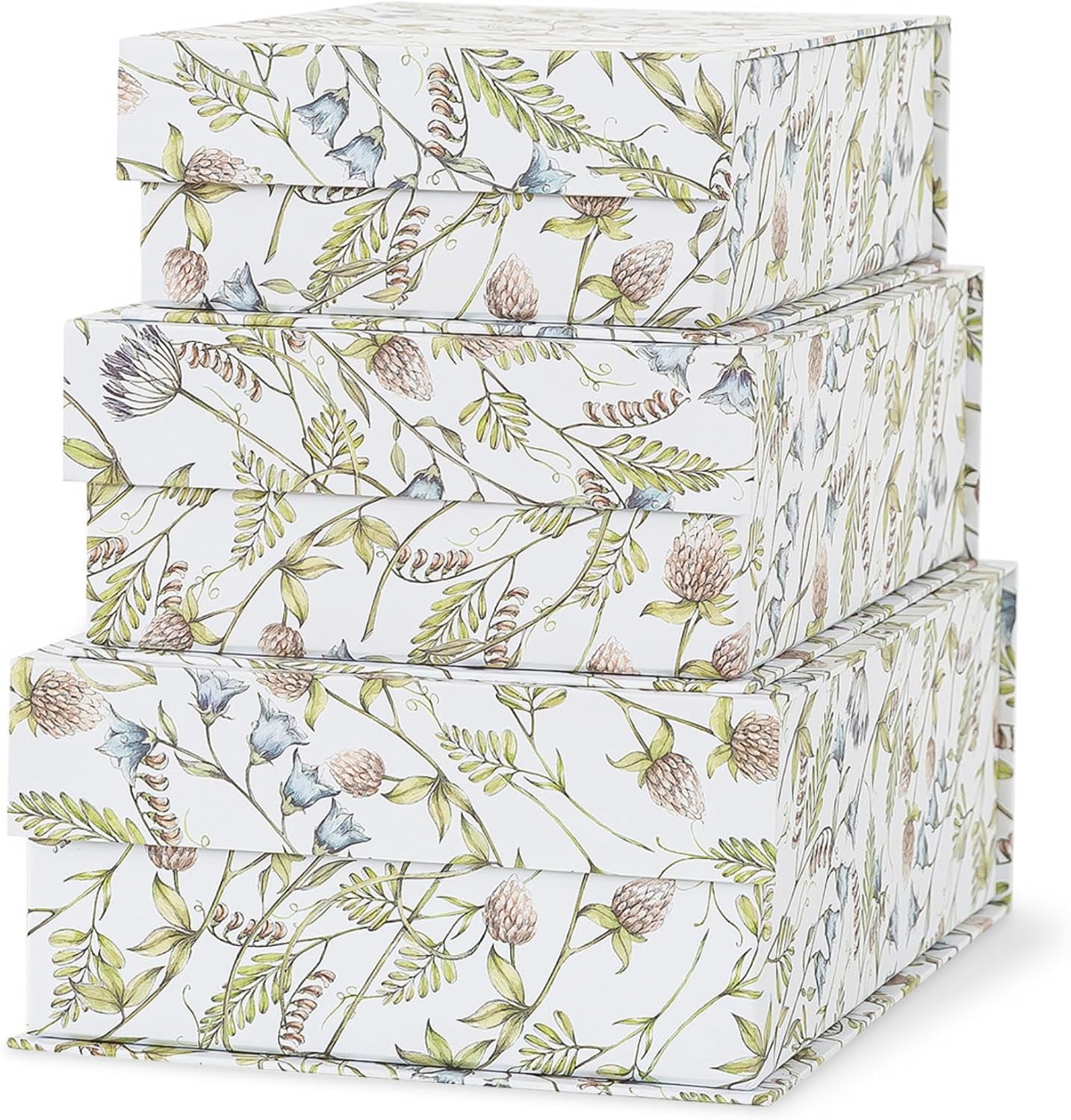 Shukong Decorative Cardboard Storage Boxes, Set of 3 Light Green Floral ...