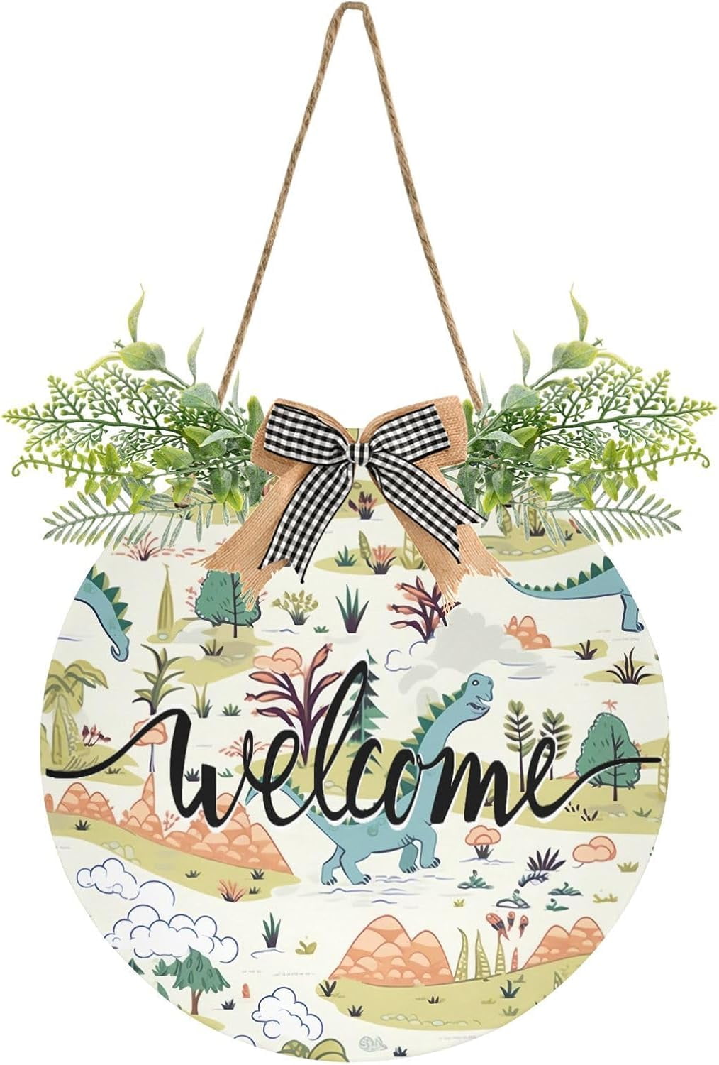 Shukong Dinosaurs in The Jungle Front Door Round Decor,Hanging Welcome ...