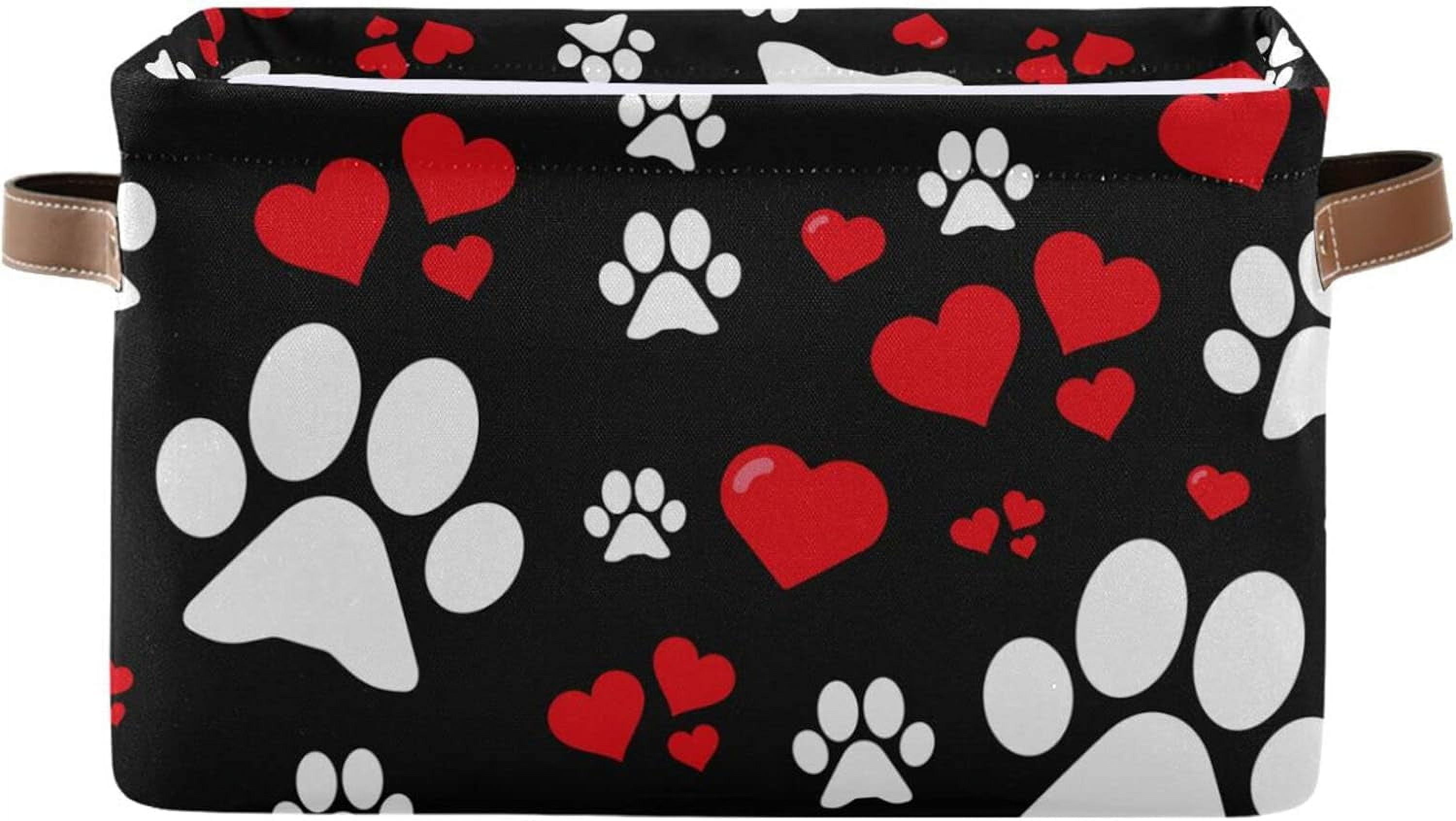 Shukong Dog Paw with Red Heart on Black Background Storage Bins, Decor ...