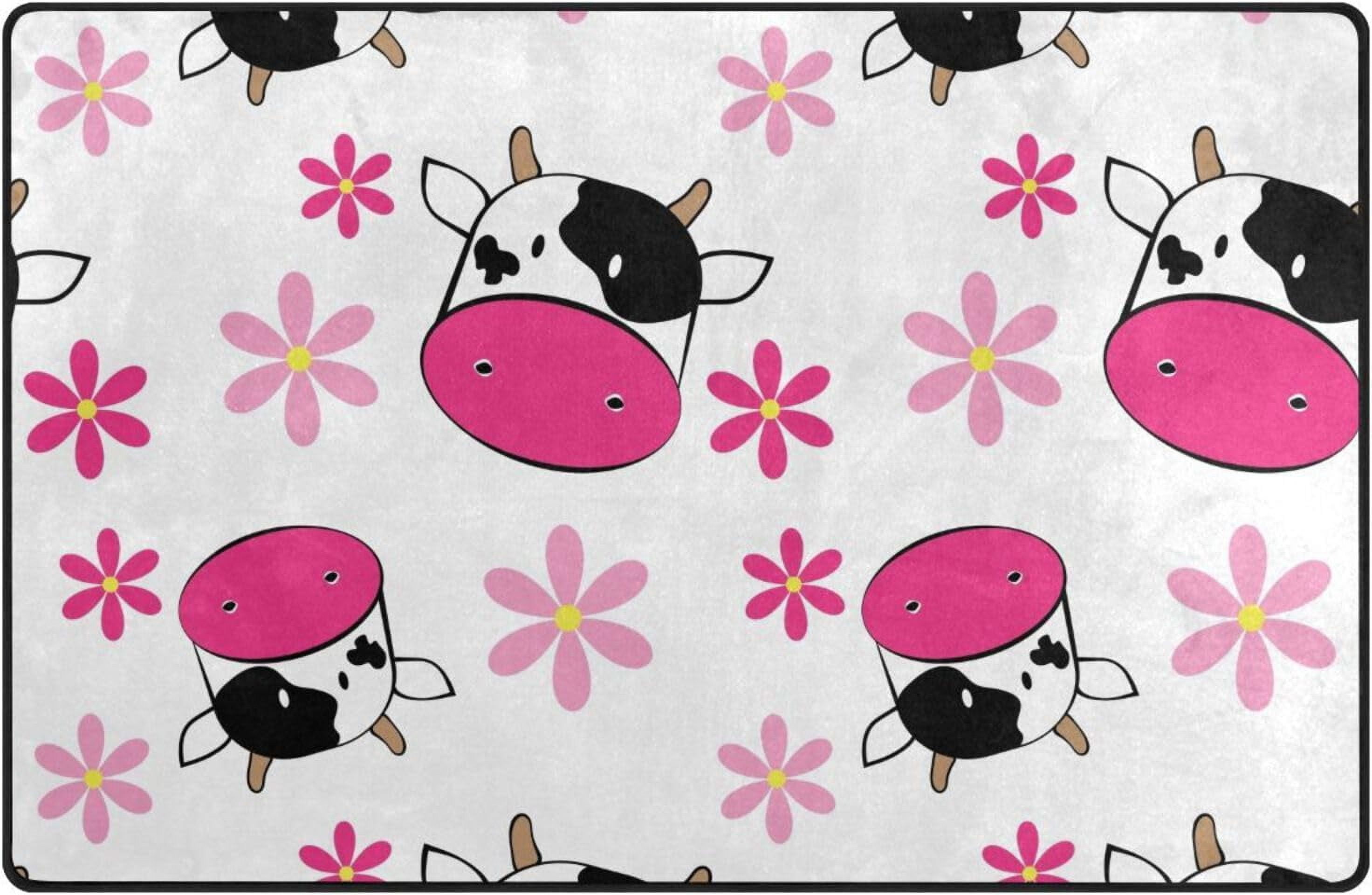 Shukong Doormat Cute Cartoon Cow Pink Flowers Door Mat 31 x 20 inch ...