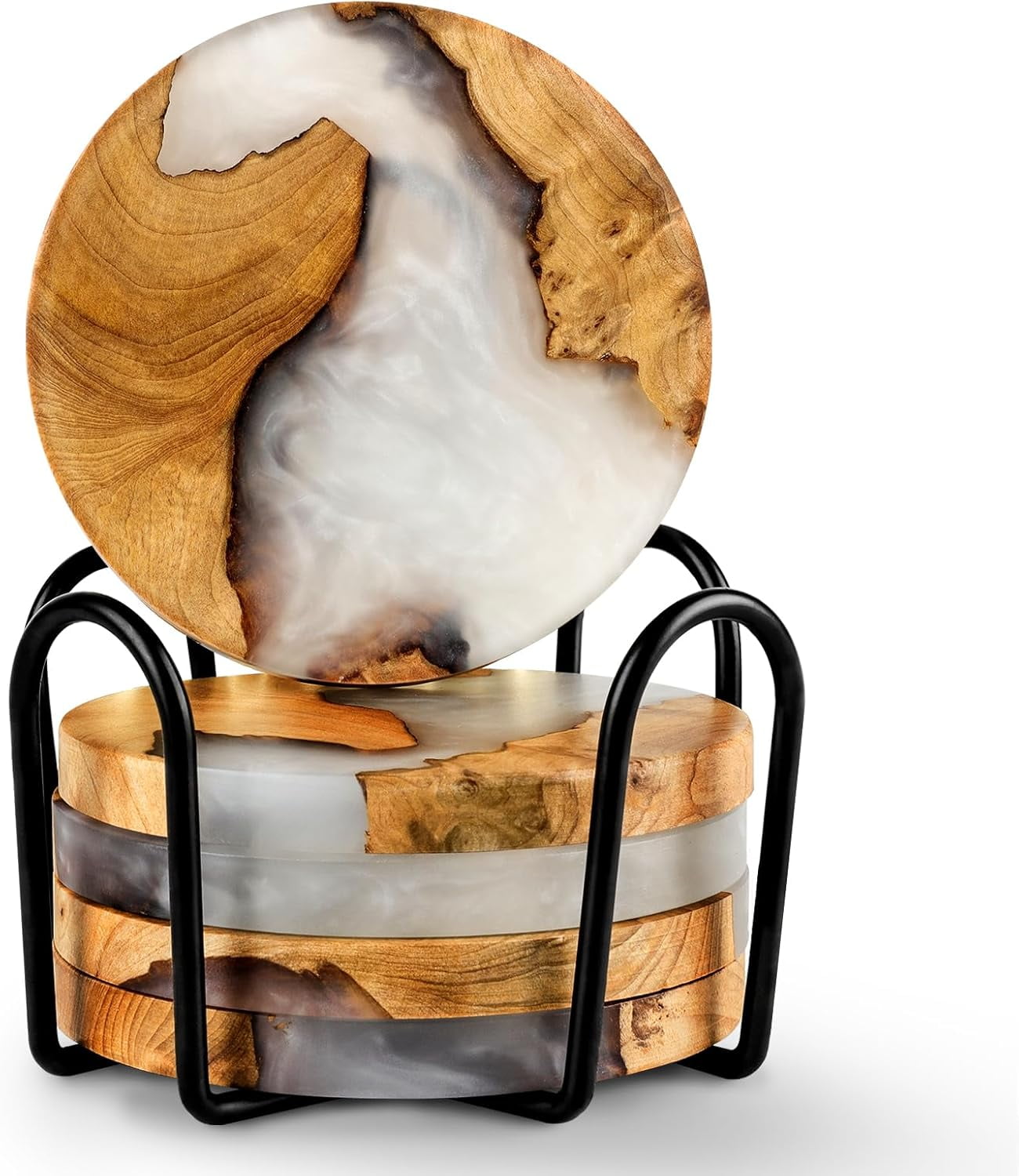 Shukong Drink Coaster Set, Wooden Absorbent Coasters, Epoxy Resin ...