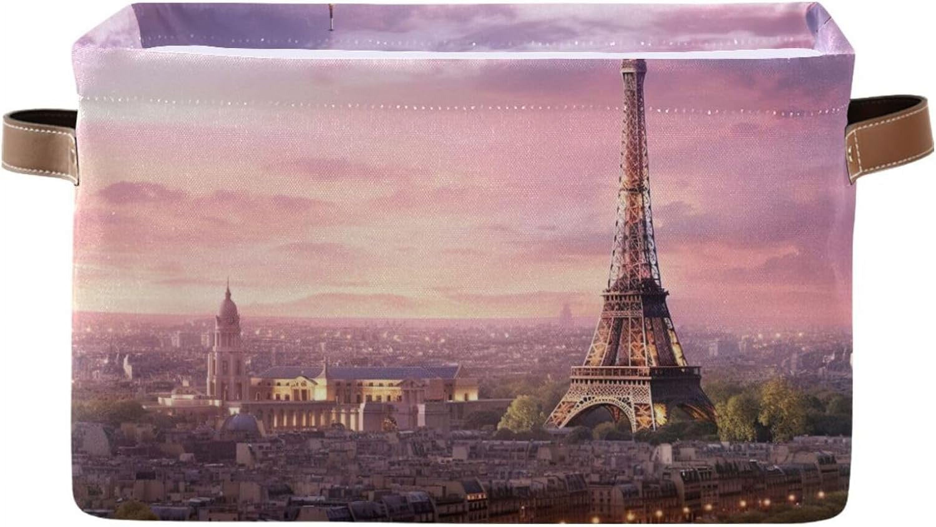Shukong Eiffel Tower Pattern Storage Basket, Canvas Organizer With ...