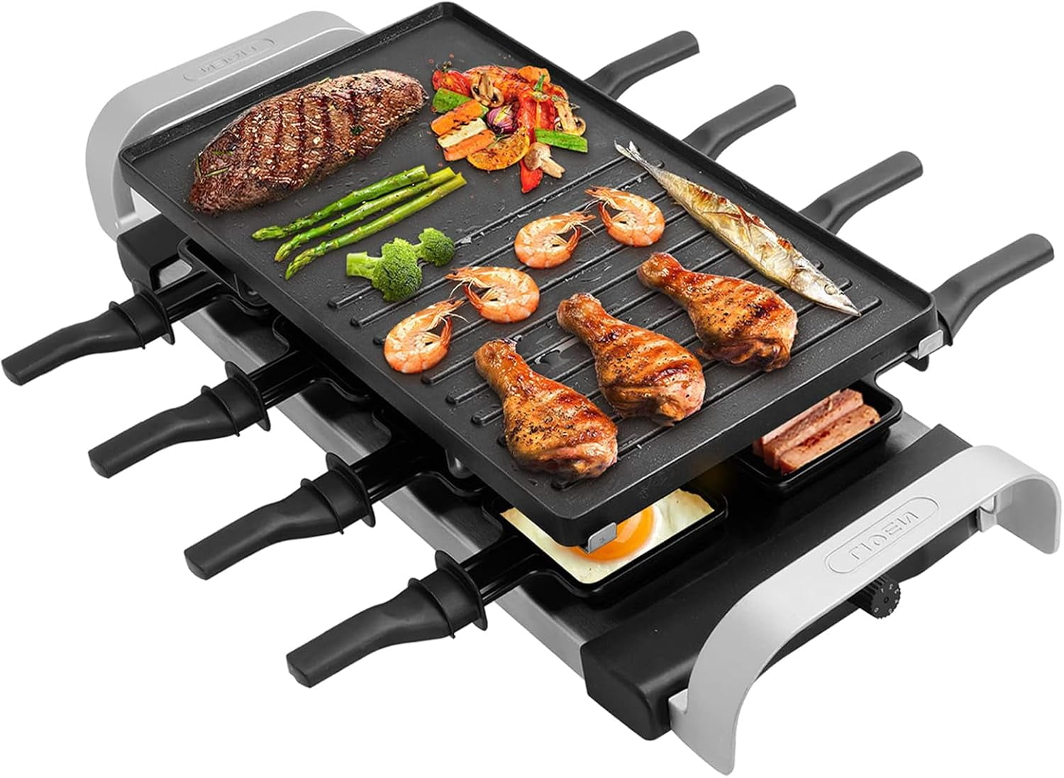 Shukong Electric Grill & Griddle 2-in-1, Smokeless Indoor Grill with 8 ...