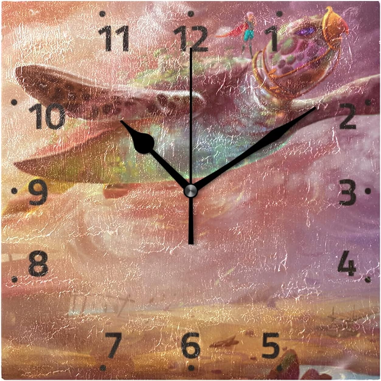 Shukong Fantastic Flying Turtle Wall Clock Square Silent Non-Ticking ...
