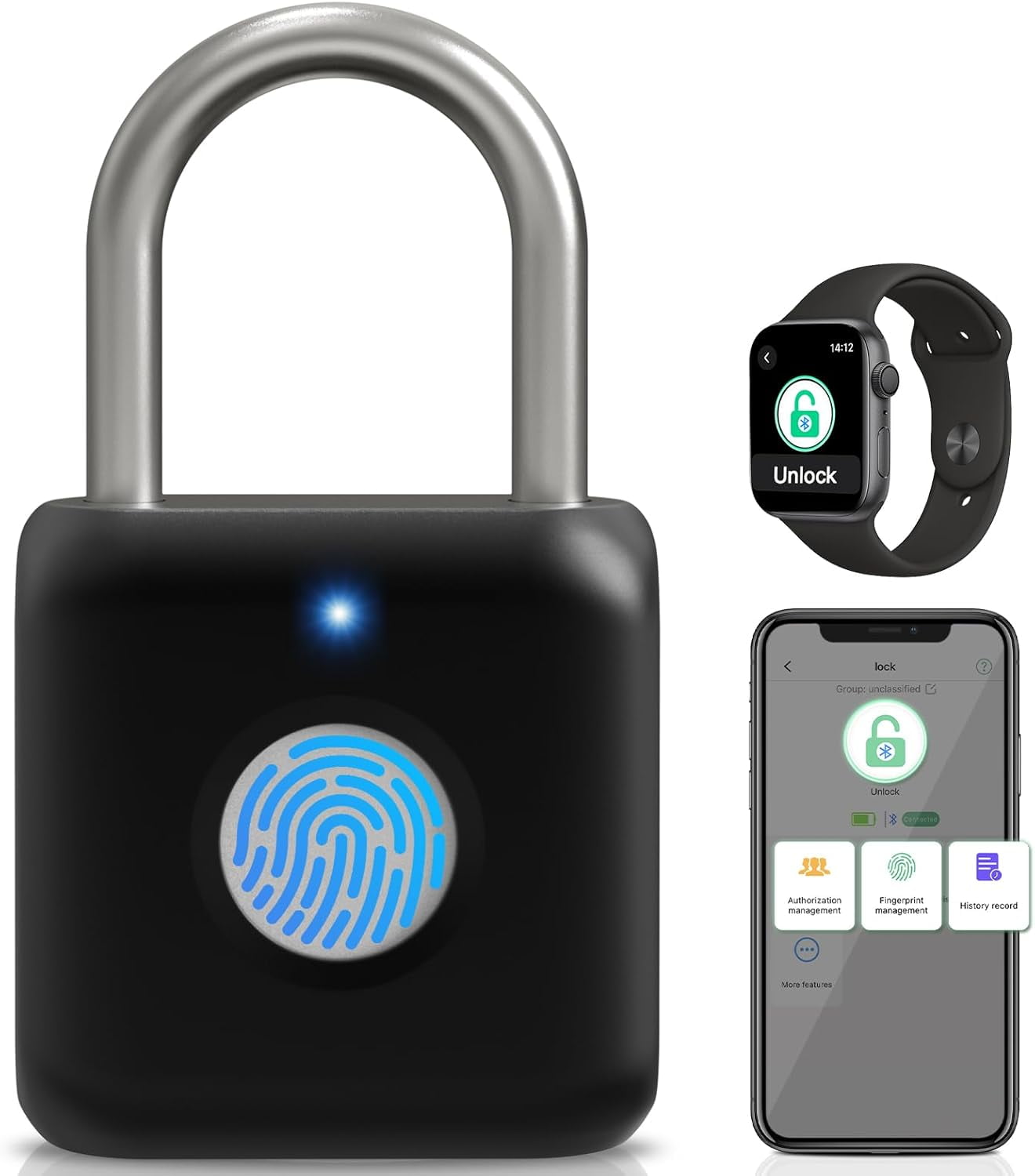 Shukong Fingerprint Padlock, Smart Padlock, Locker Lock, Combination ...