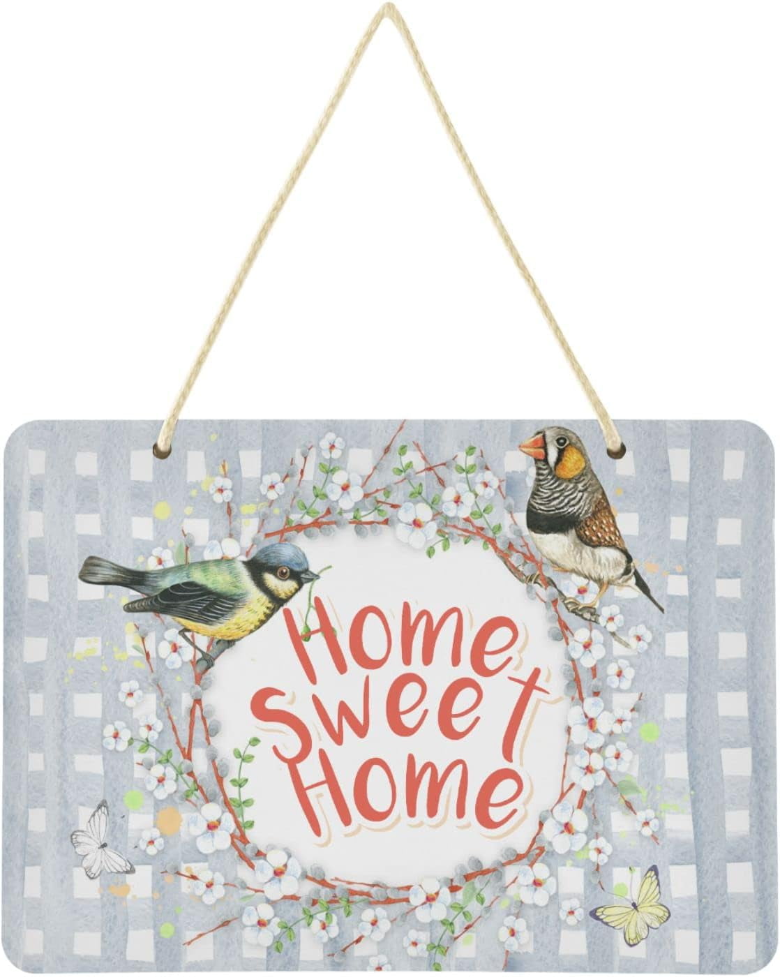 Shukong Floral Wreath Birds Home Sweet Home Large Door Sign For Front ...