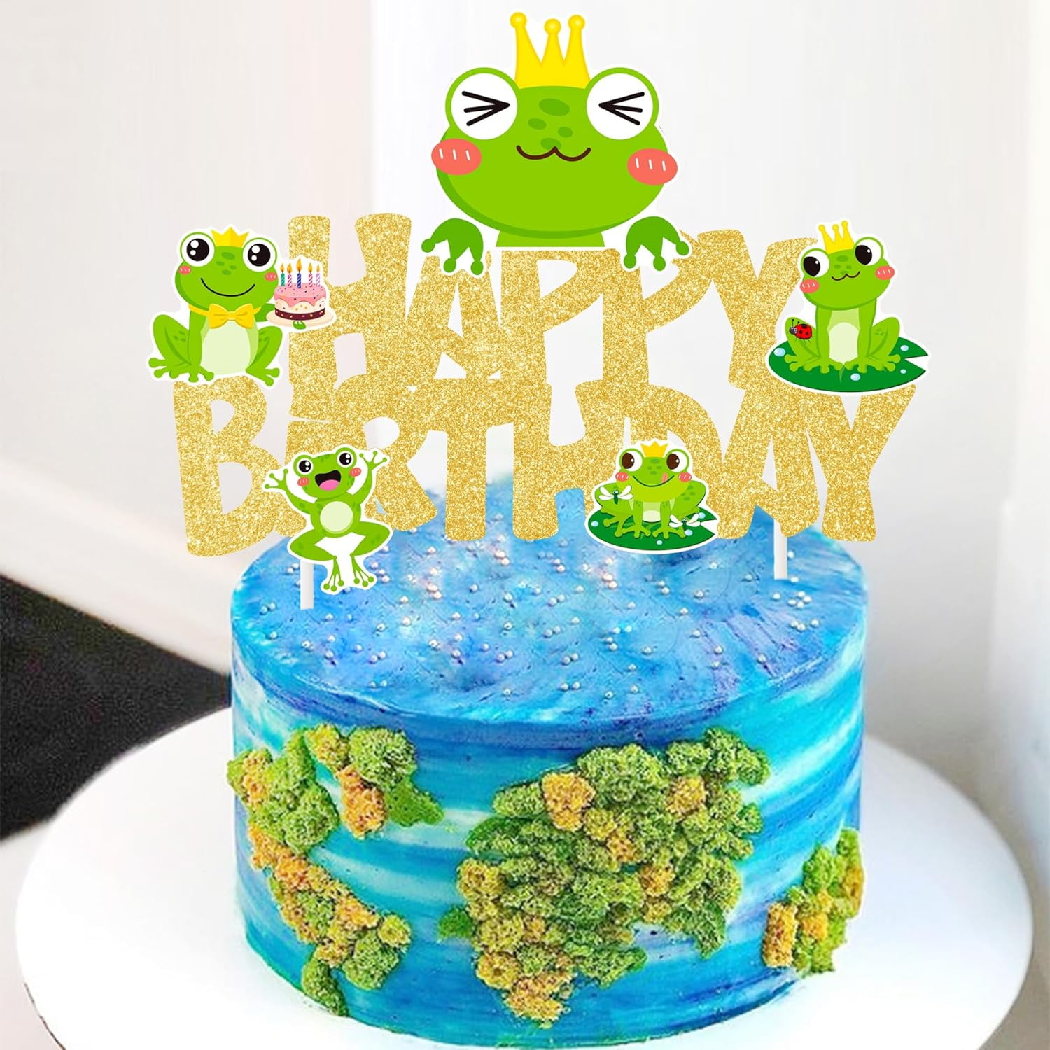 Shukong Frog Cake Tor Glitter Gold Frog Birthday Cake Decorations Cute ...