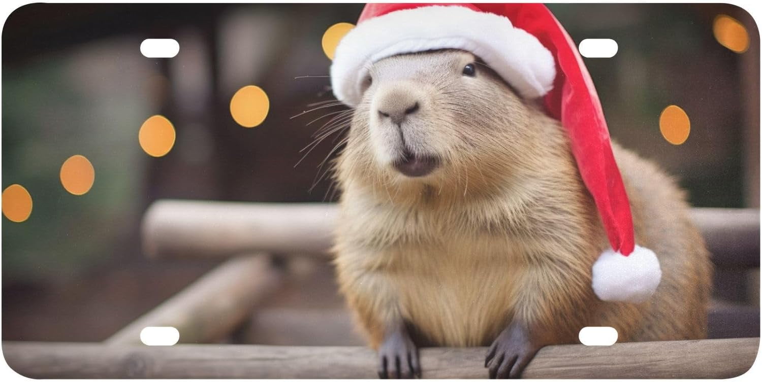 Shukong Front License Plate Christmas Capybara Print Aluminum 4 Holes ...