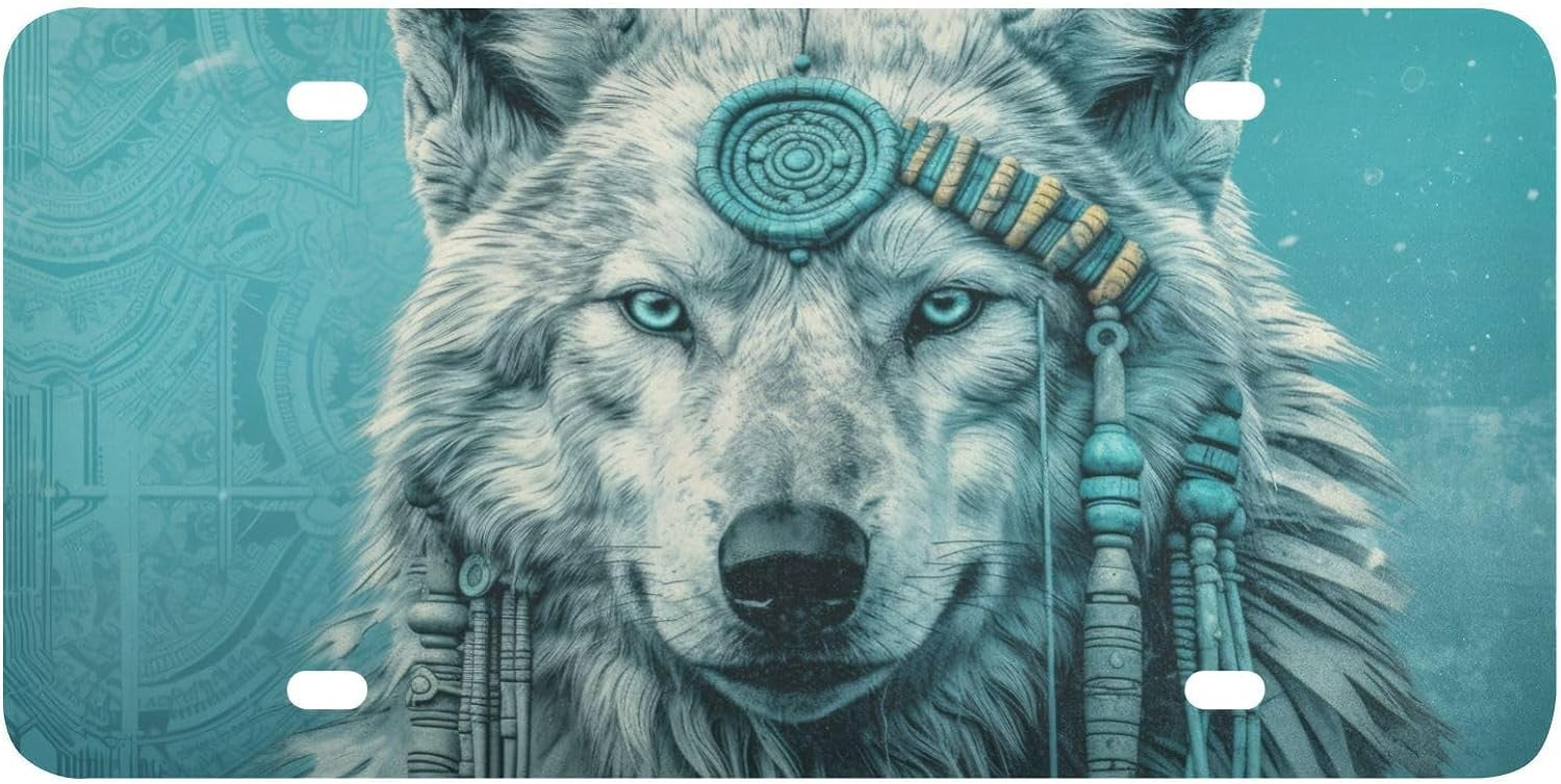 Shukong Front License Plate Tribal Wolf Print Aluminum 4 Holes ...