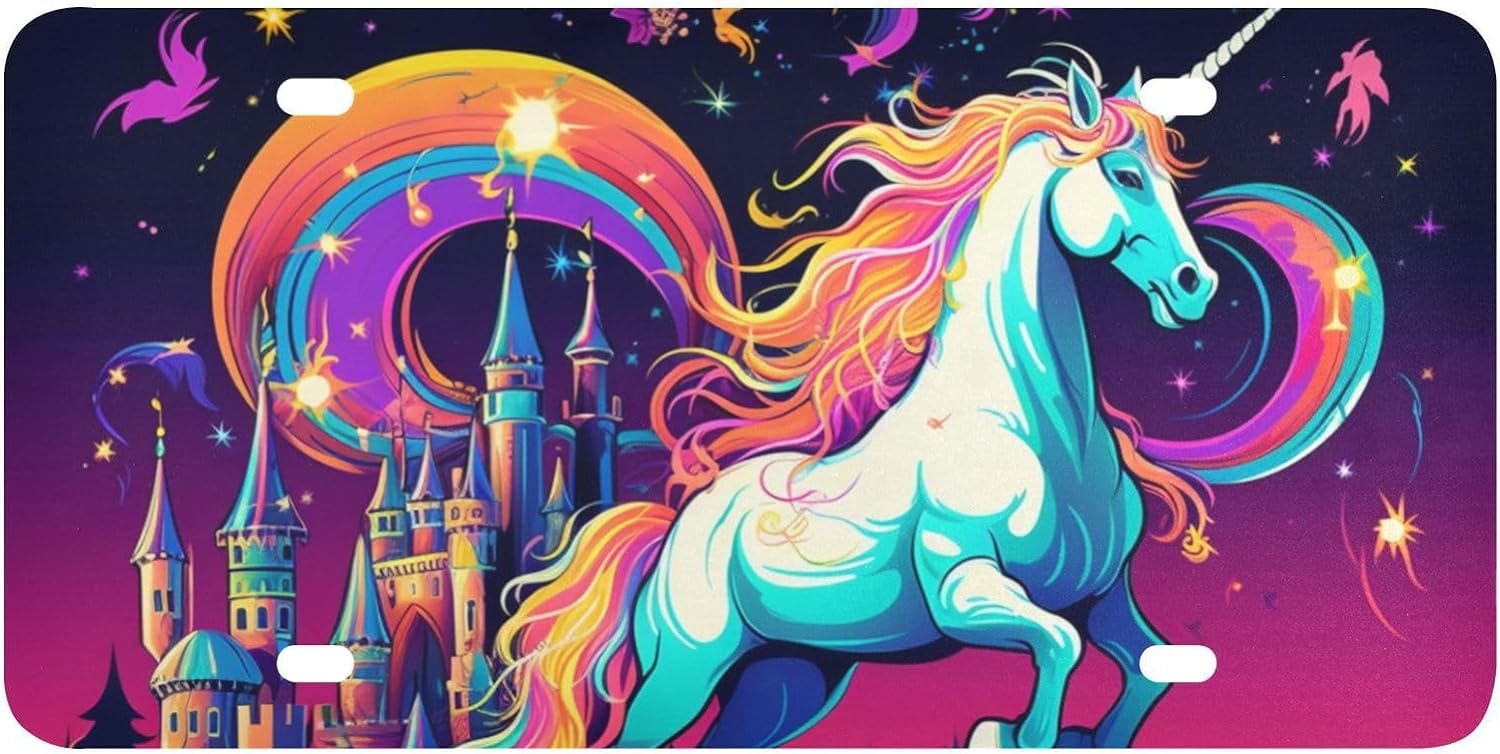 Shukong Front License Plate Unicorn Castle Print Aluminum 4 Holes ...