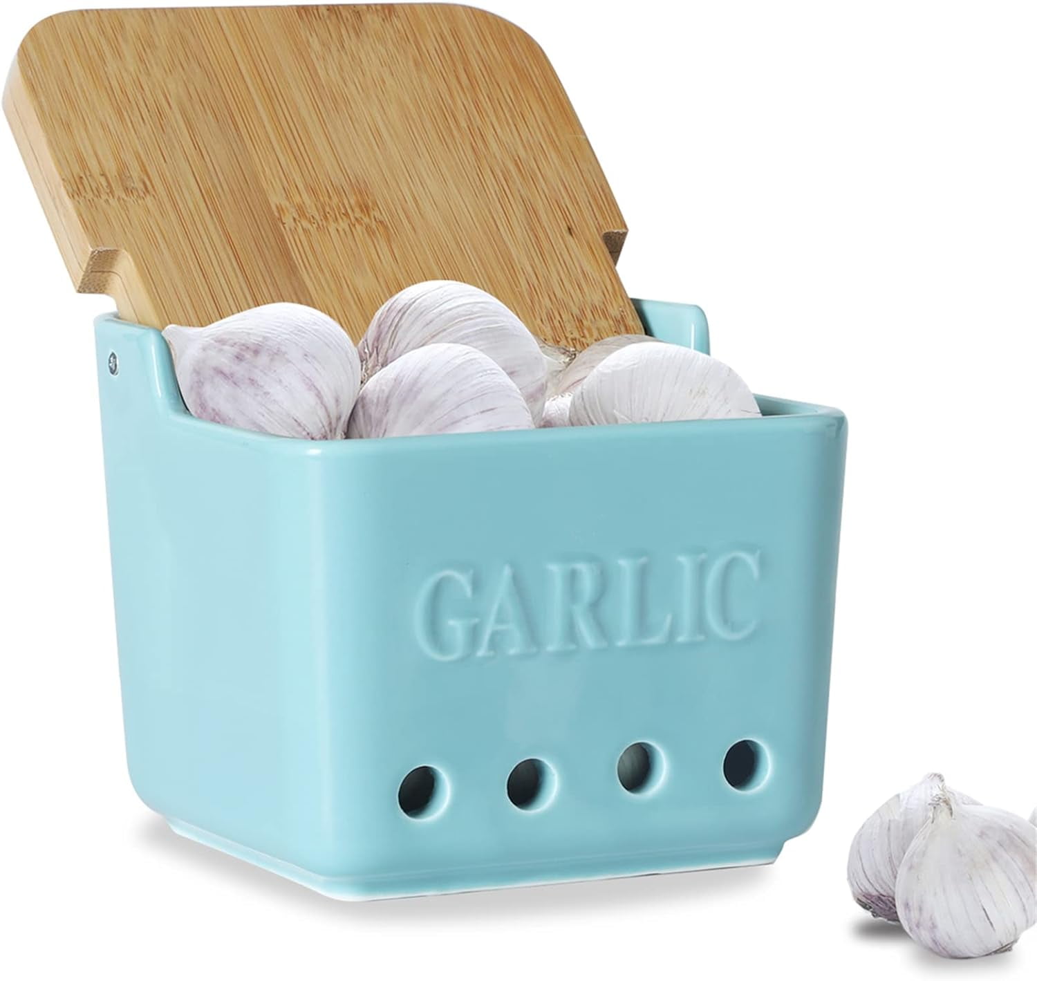 Shukong Garlic Keeper with Lid, Ceramic Garlic Holder Storage, Garlic ...