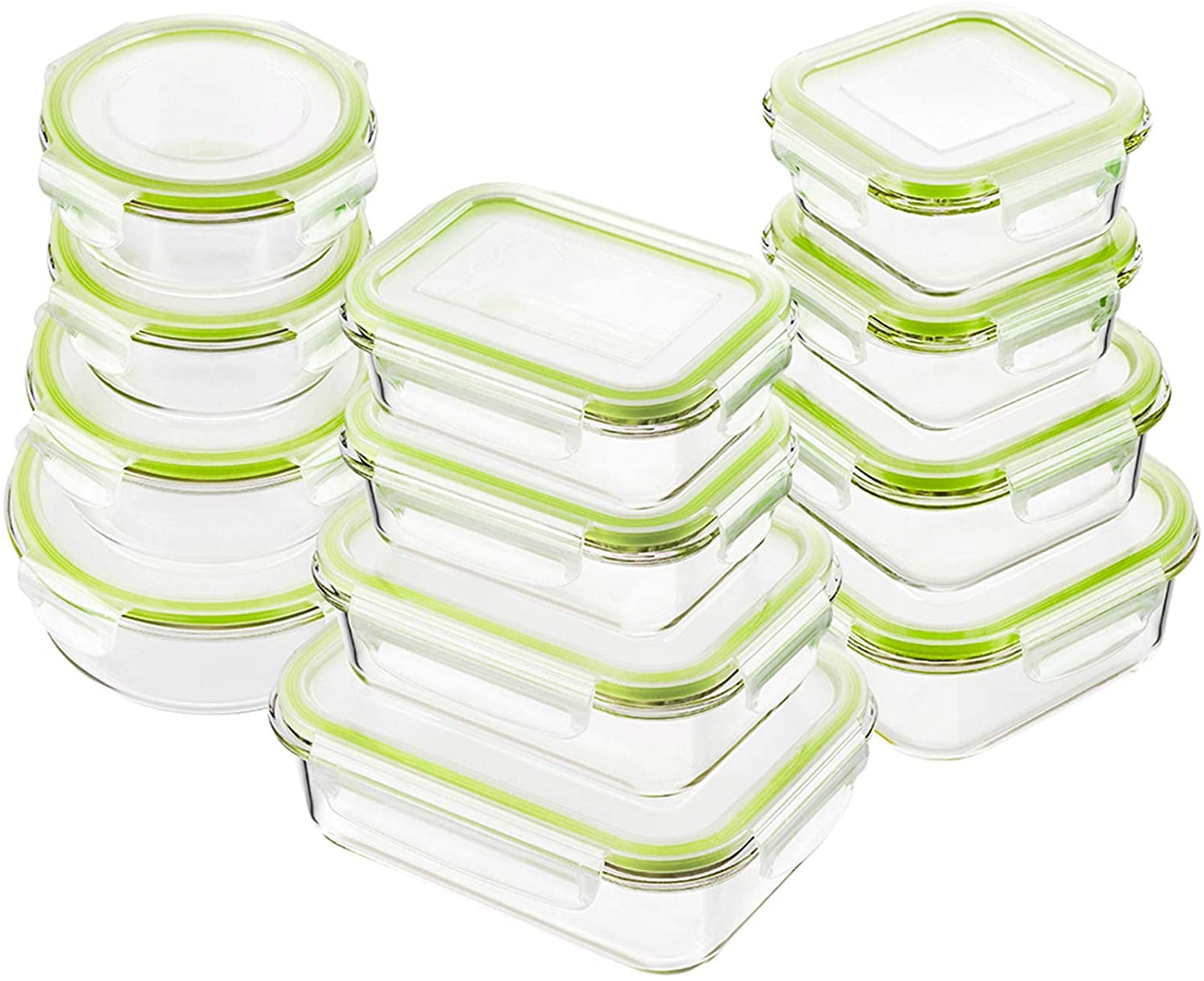 Shukong Glass Food Storage Containers with Lids, [24 Piece] Glass Meal ...