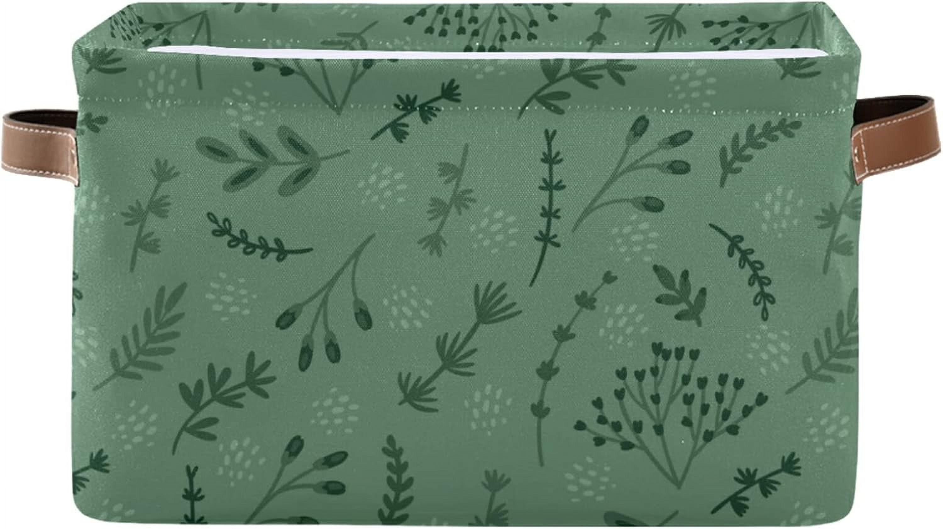 Shukong Green Floral Seamless Open Storage Bins 1 Pack, Large Canvas ...