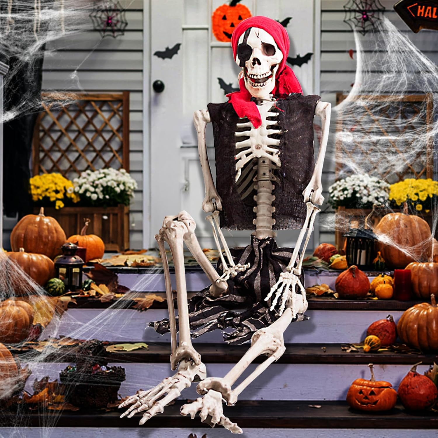 Shukong Halloween Skeleton Decor, 5.4FT Life Size Outdoor Pirate ...