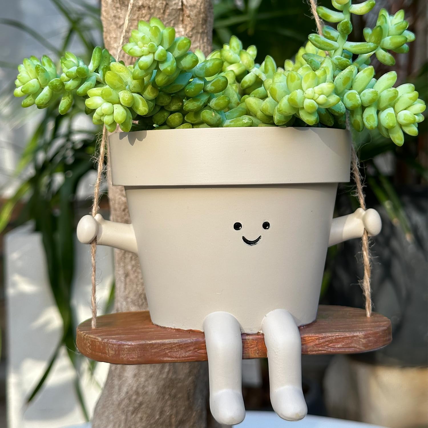 Shukong Hanging Planter Swing Face Plant Pot Cute Resin Head Planters w ...