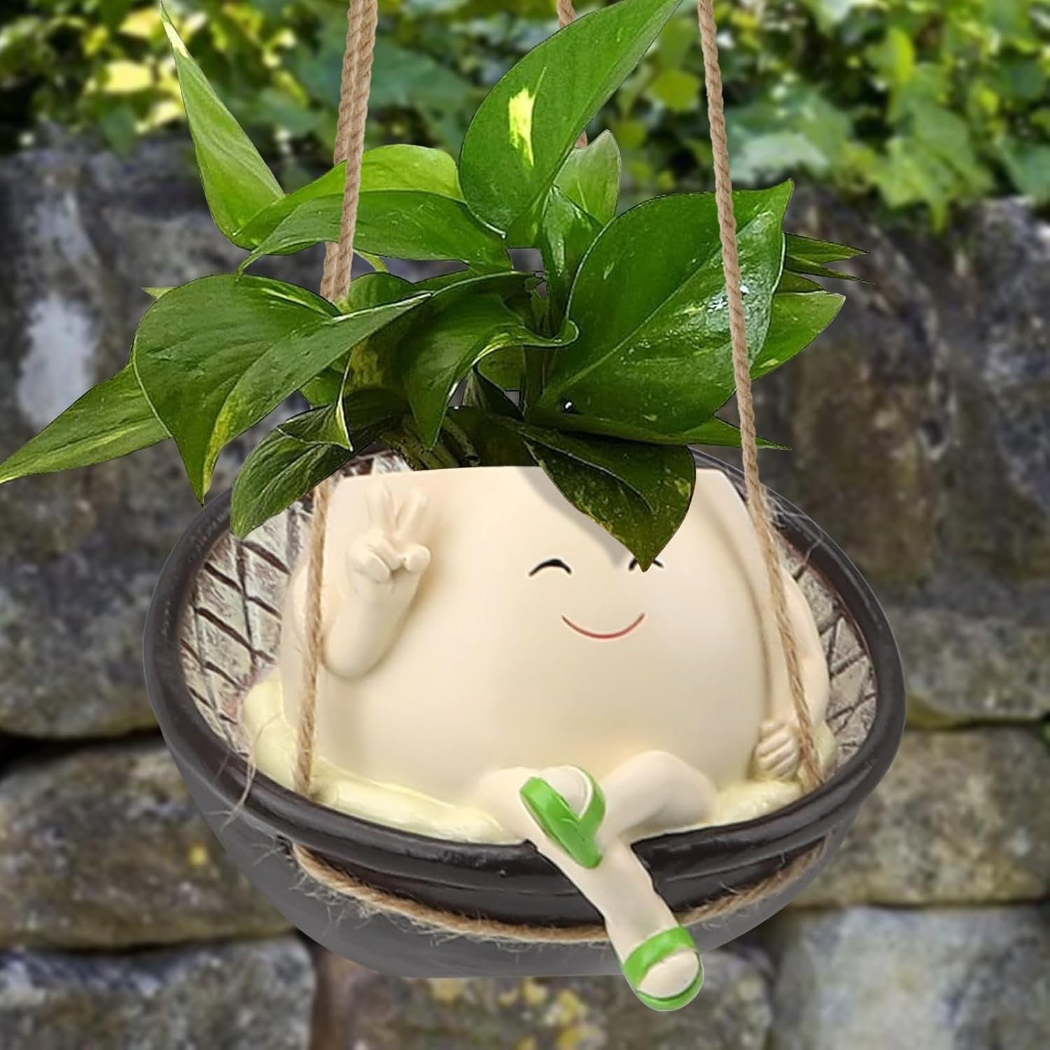 Shukong Hanging Swing Chair Planter Pot Resin Smile Face Plant Pot for ...