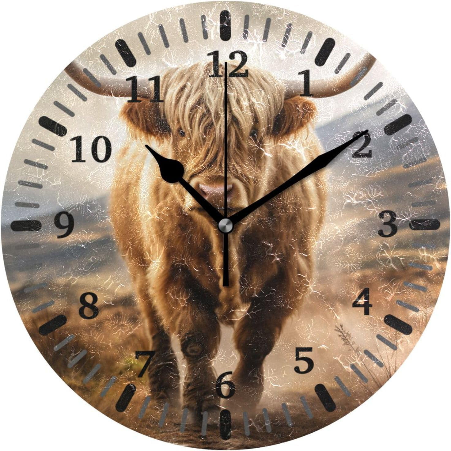 Shukong Highland Cow Silent Non-Ticking Wall Clock,10 Inch Battery ...