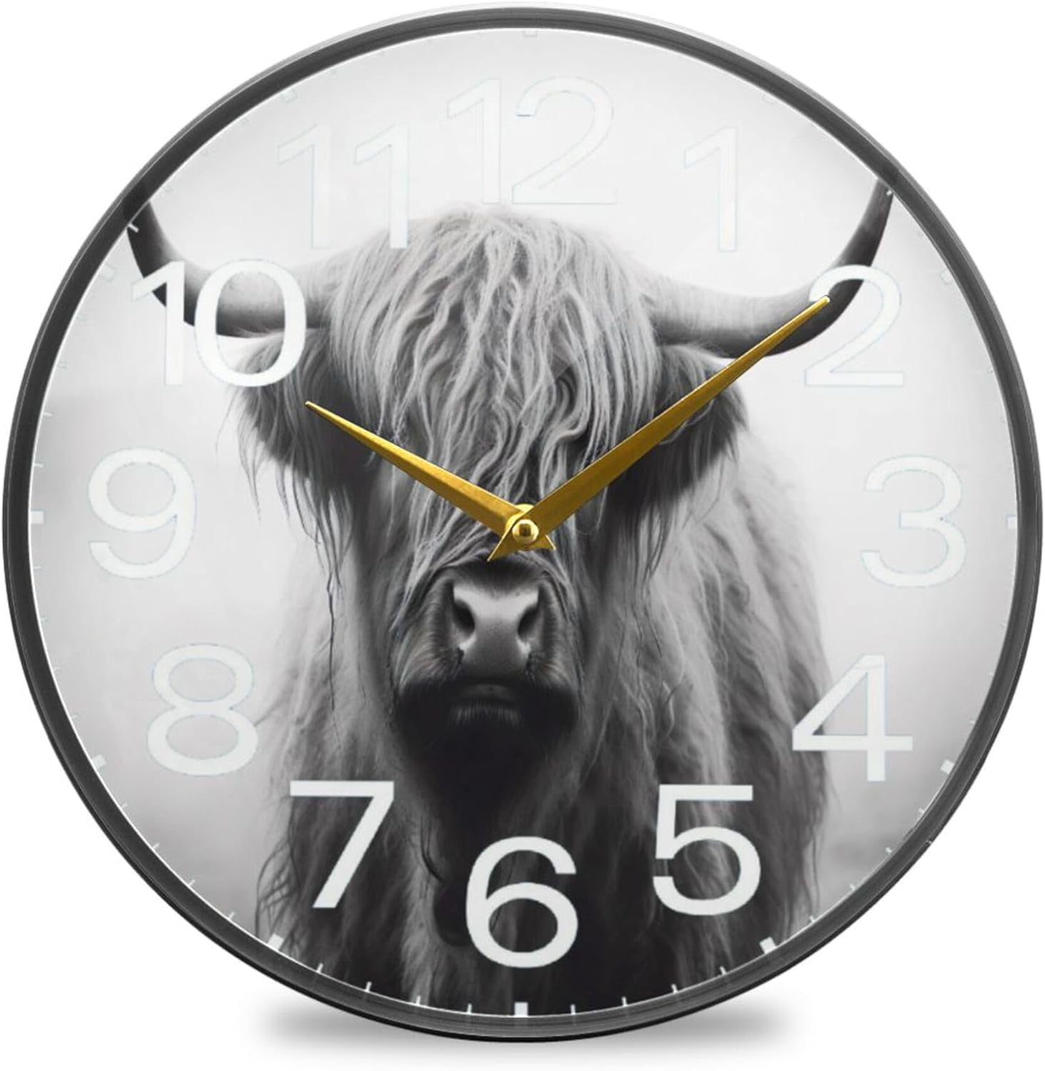 Shukong Highland Cow Wall Clock 10 Inch Silent Non Ticking Round Clock ...
