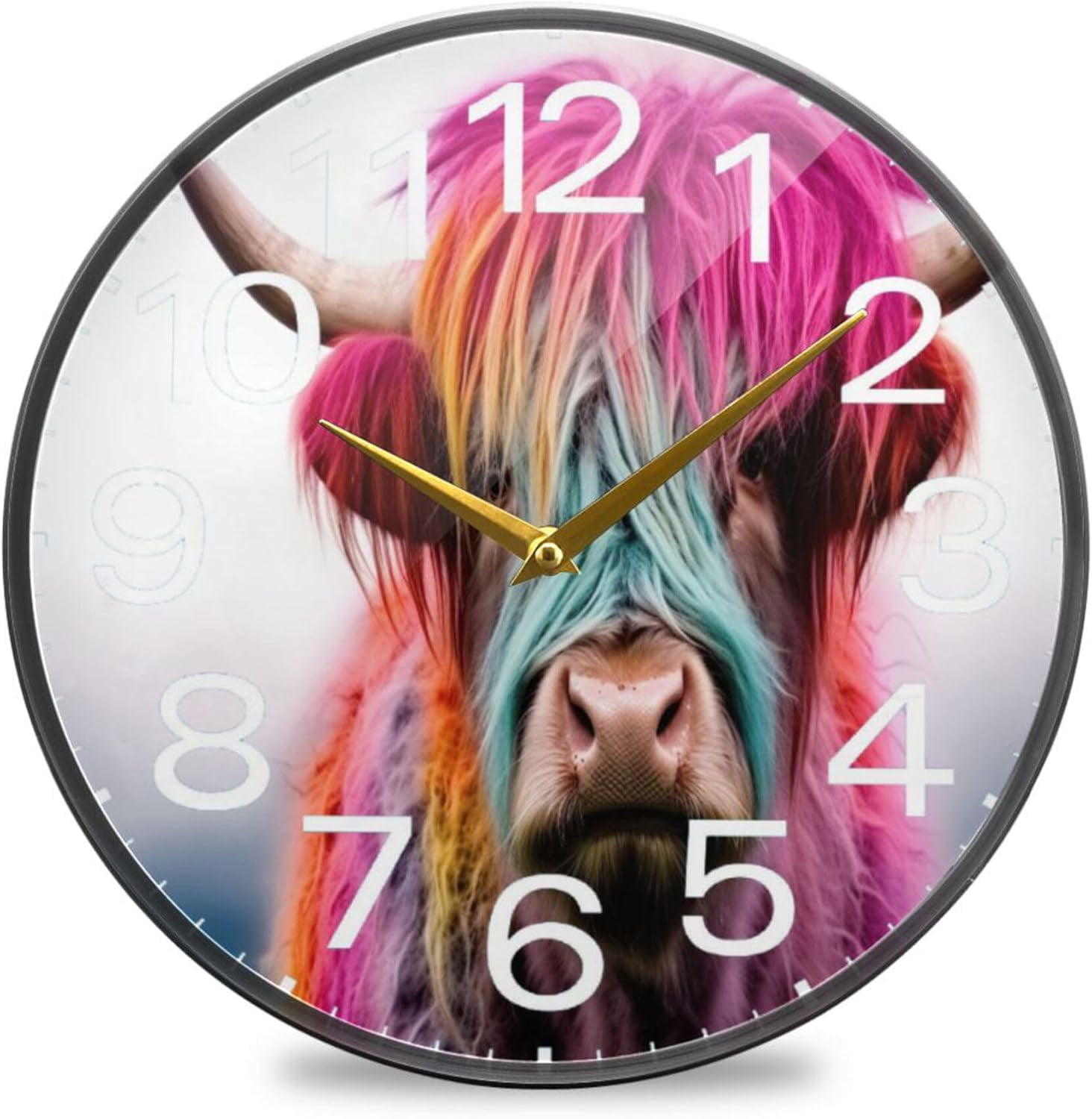 Shukong Highland Cow Wall Clock 10 Inch Silent Non Ticking Round Clock ...