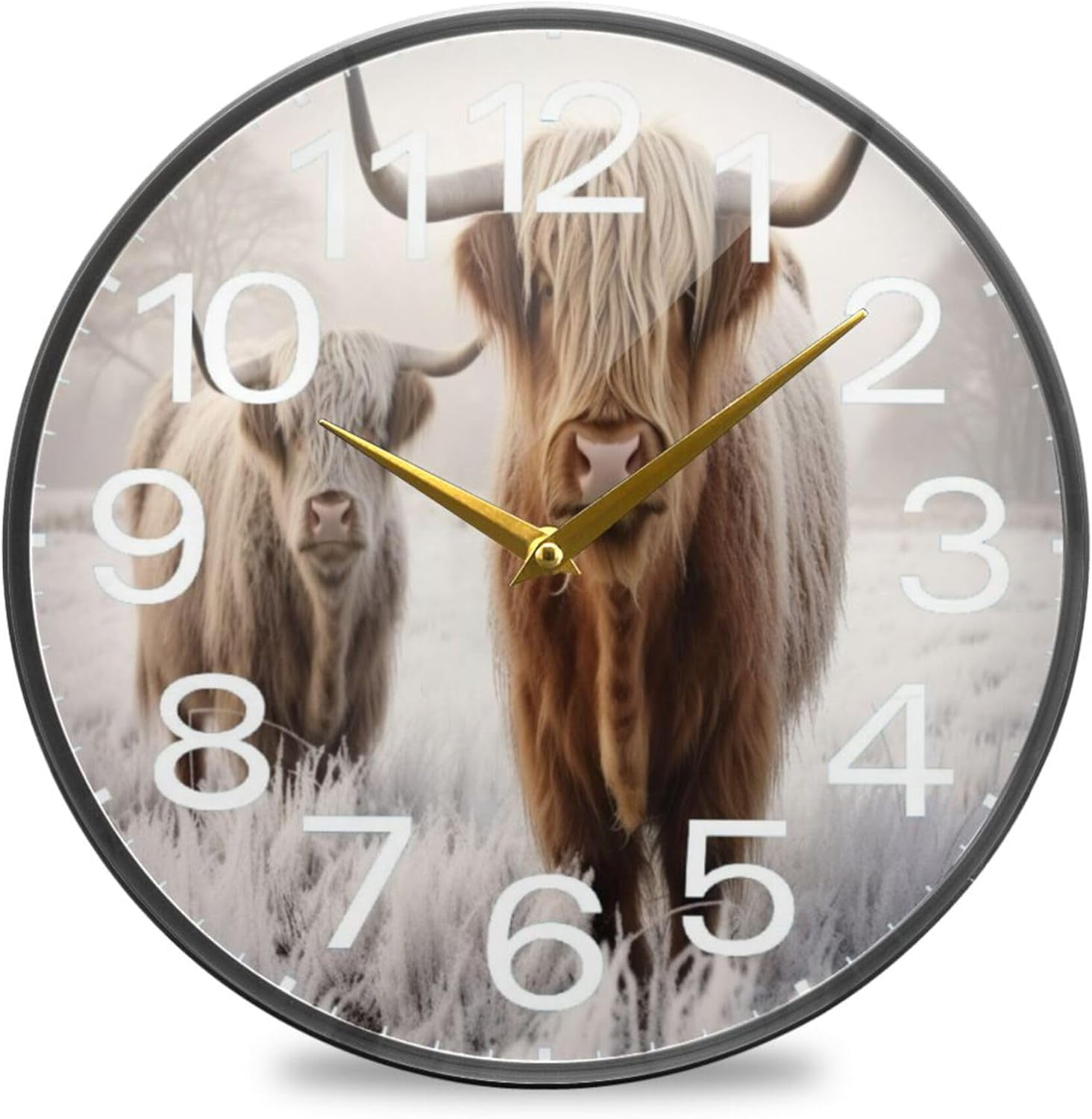 Shukong Highland Cow Wall Clock 12 Inch Silent Non Ticking Round Clock ...