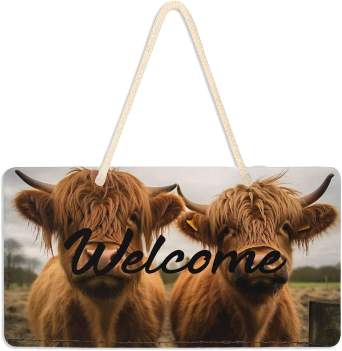 Shukong Highland Cow Welcome Sign Waterproof PVC Hanging Front Door ...