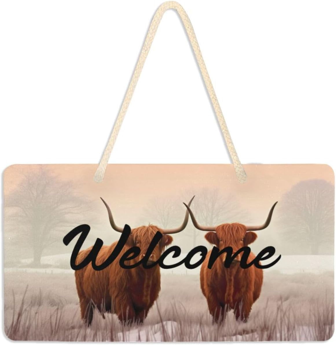 Shukong Highland Cow Welcome Sign Waterproof PVC Hanging Front Door ...