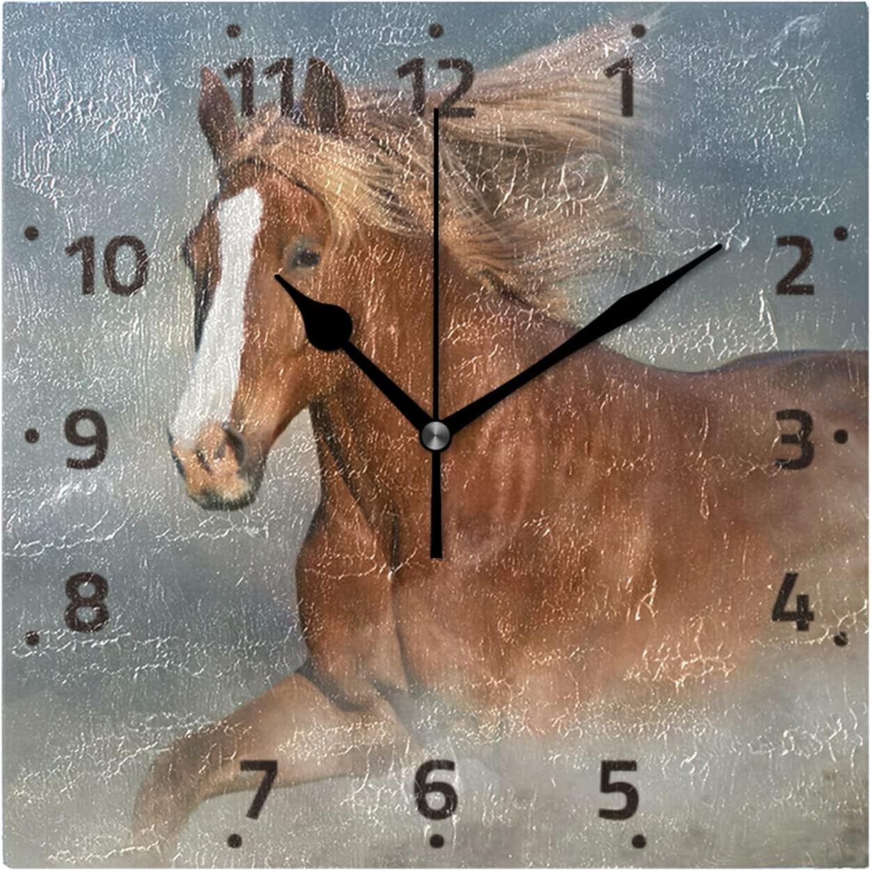 Shukong Horses Run Gallop in Desert Dust Wall Clock Square Silent Non ...