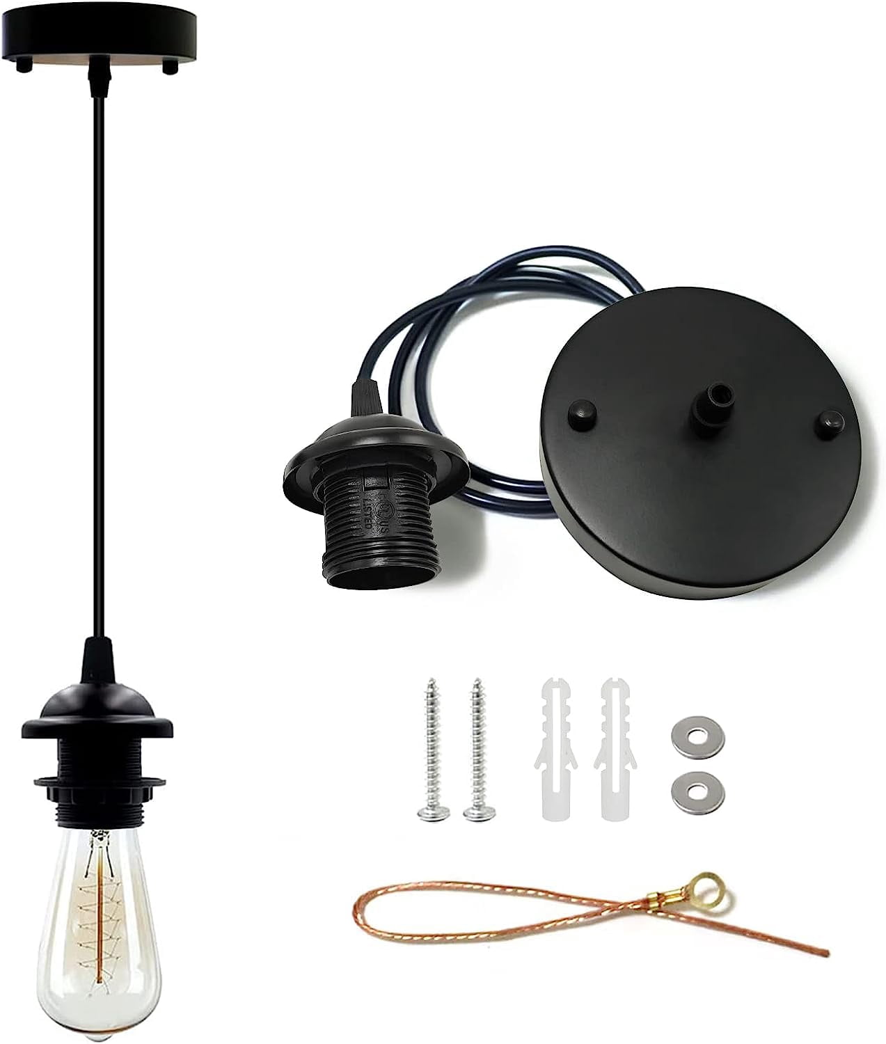 Shukong Industrial Mini Pendant Light Kit, Edison Retro Pendant, UL E26 ...