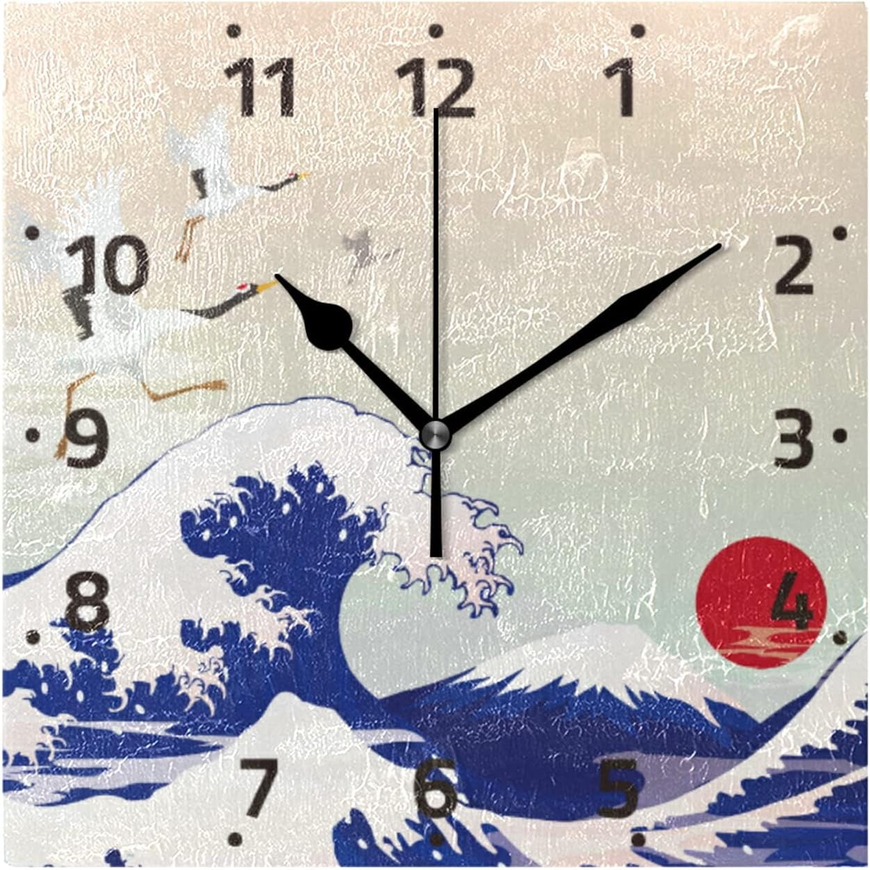 Shukong Japan Style Great Wave Wall Clock Square Silent Non-Ticking ...