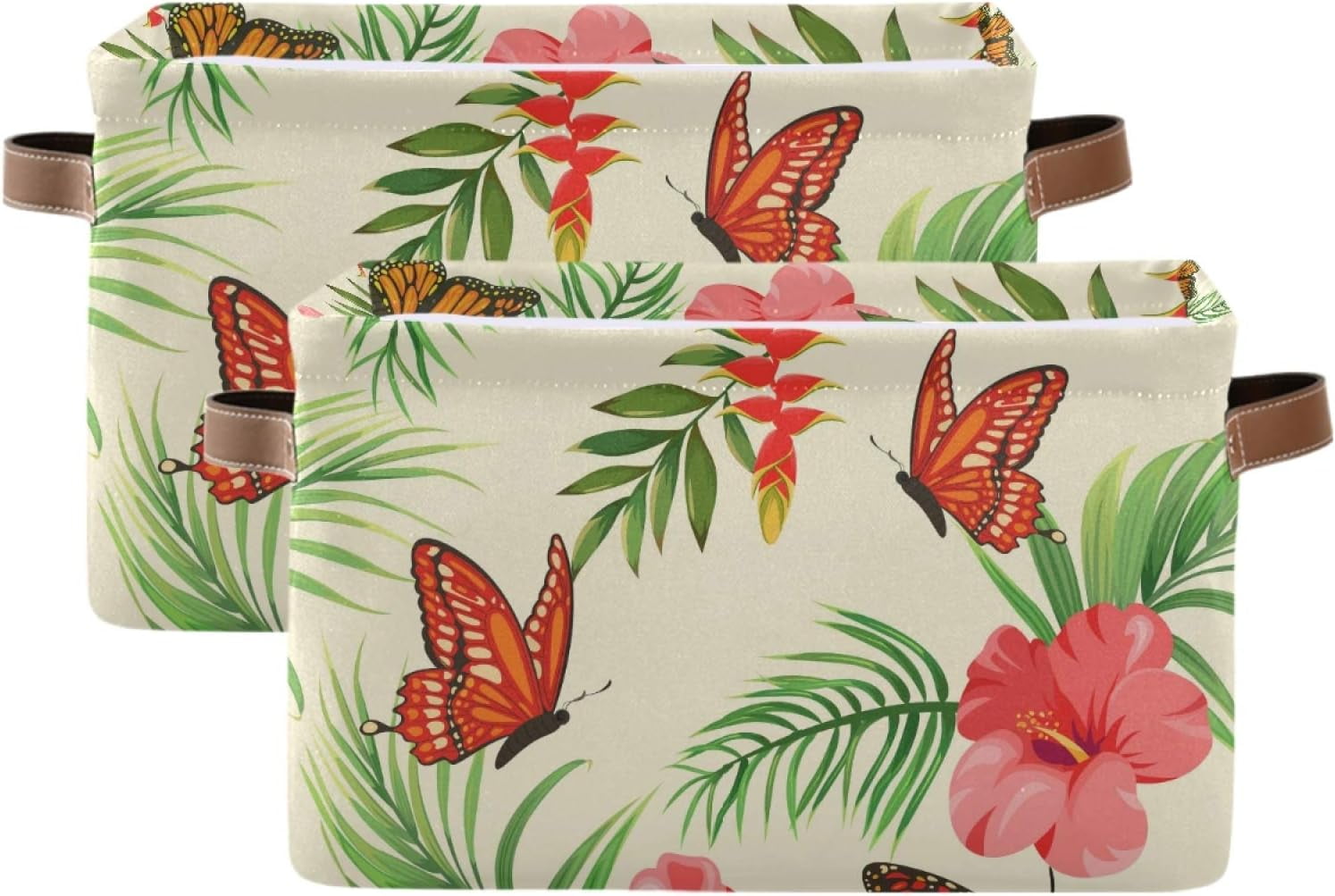 Shukong Large Foldable Storage Bin Butterfly Tropical Plant Fabric ...
